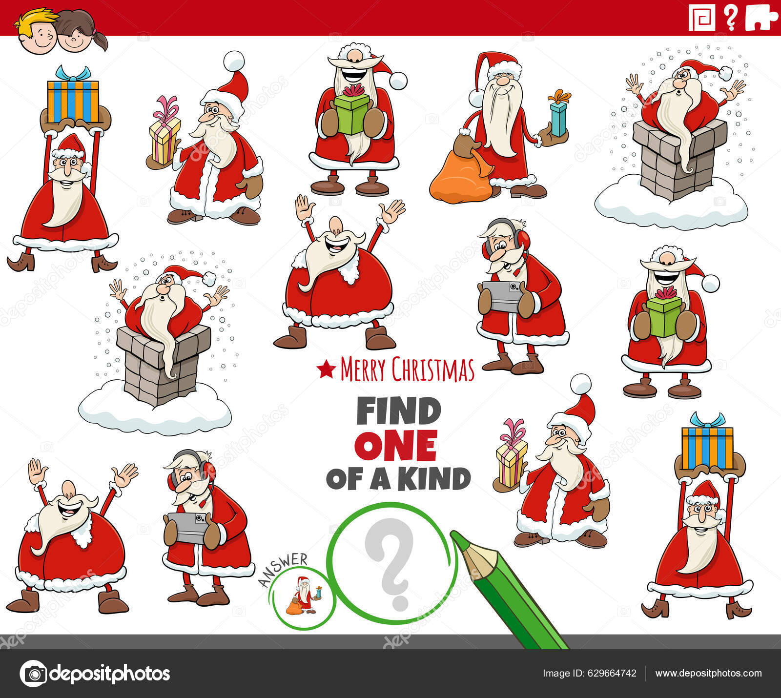 Dibujos Animados Ilustración Encontrar Uno Tipo Imagen Juego Educativo ...