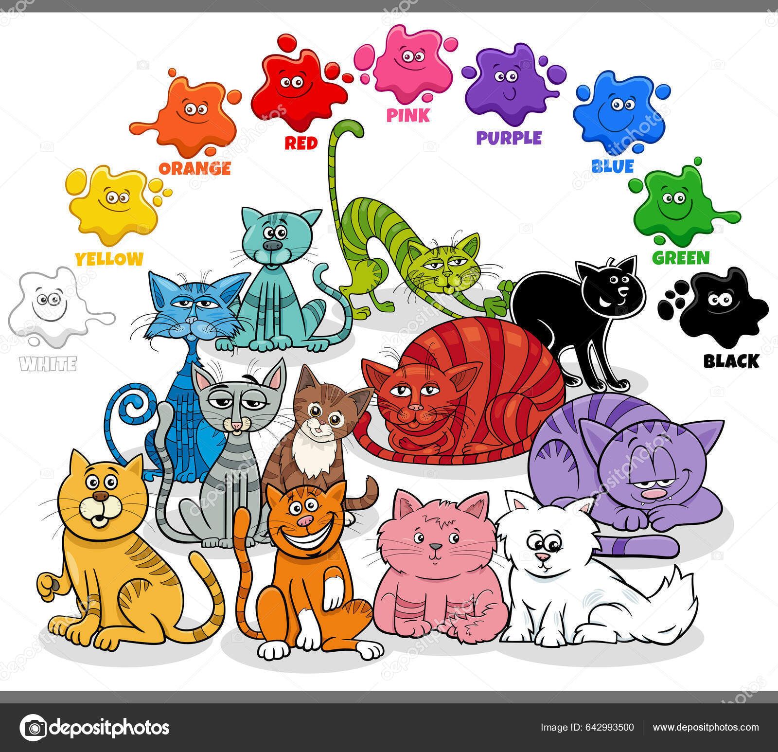 Dibujos Animados Educativos Ilustración Colores Básicos Con Gatos ...