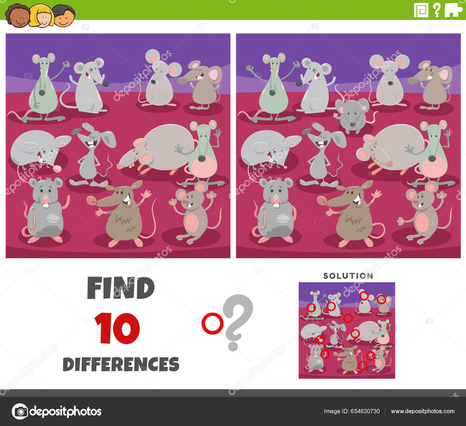 Tecknad Illustration Att Hitta Skillnaderna Mellan Bilder Pedagogiska ...