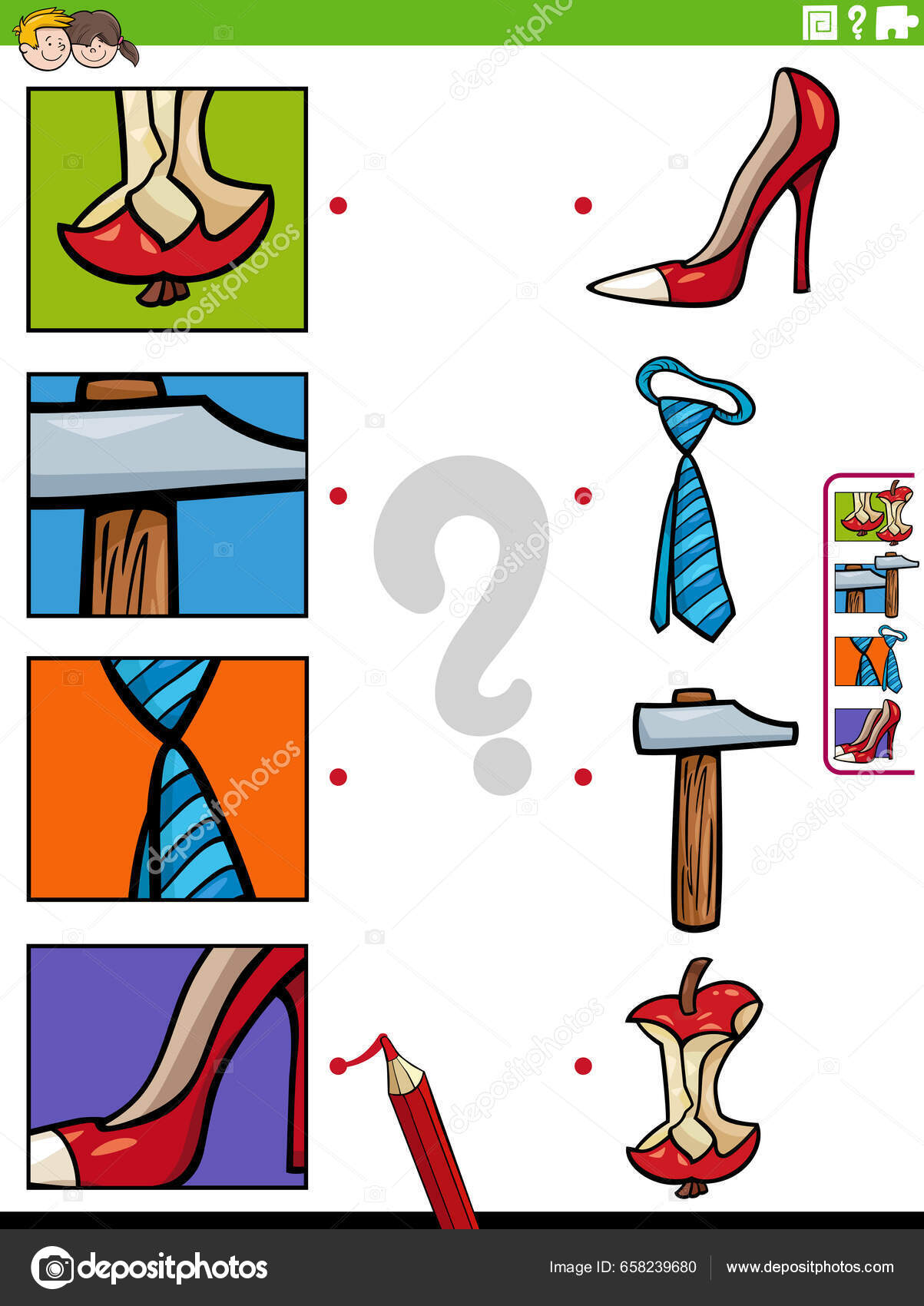 Cartoon Illustration Educational Matching Game Objects Pictures ...