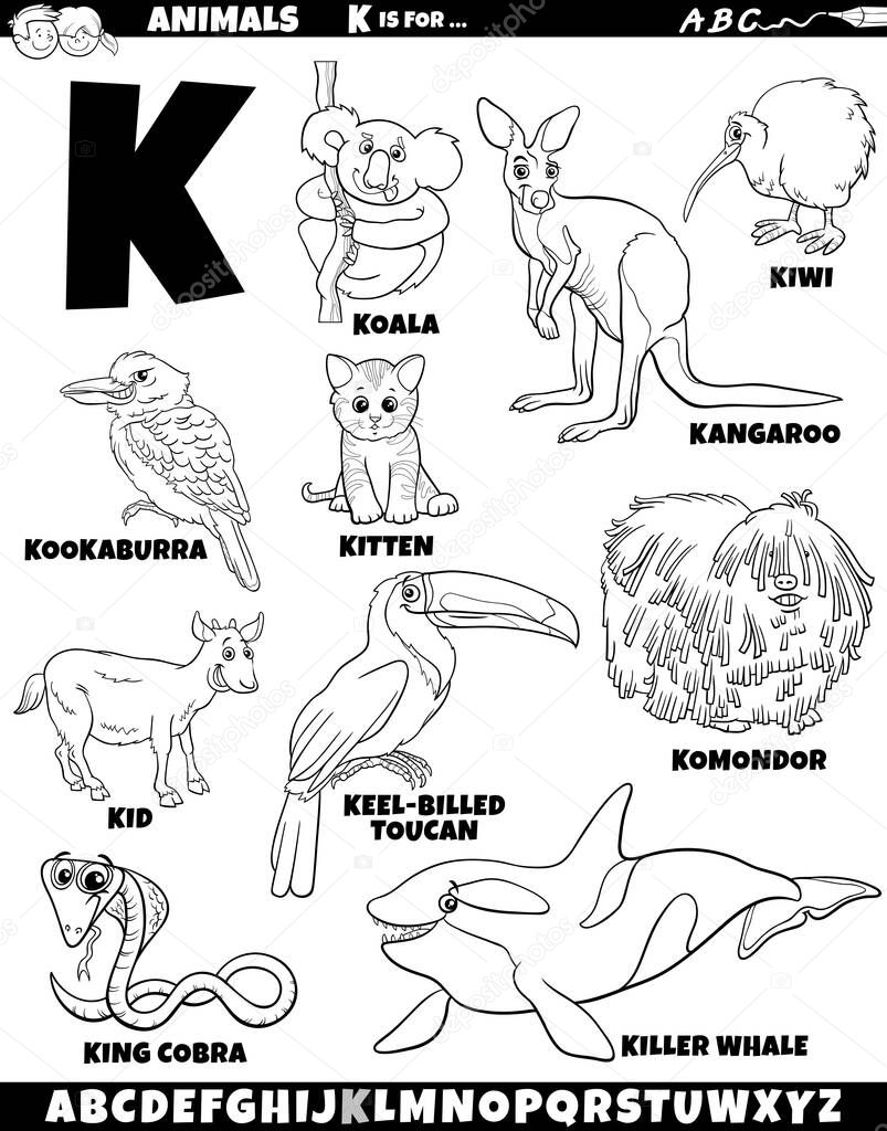 Dibujos Animados Ilustración Personajes Animales Establecidos Para Letra Para Colorear Vector de ...