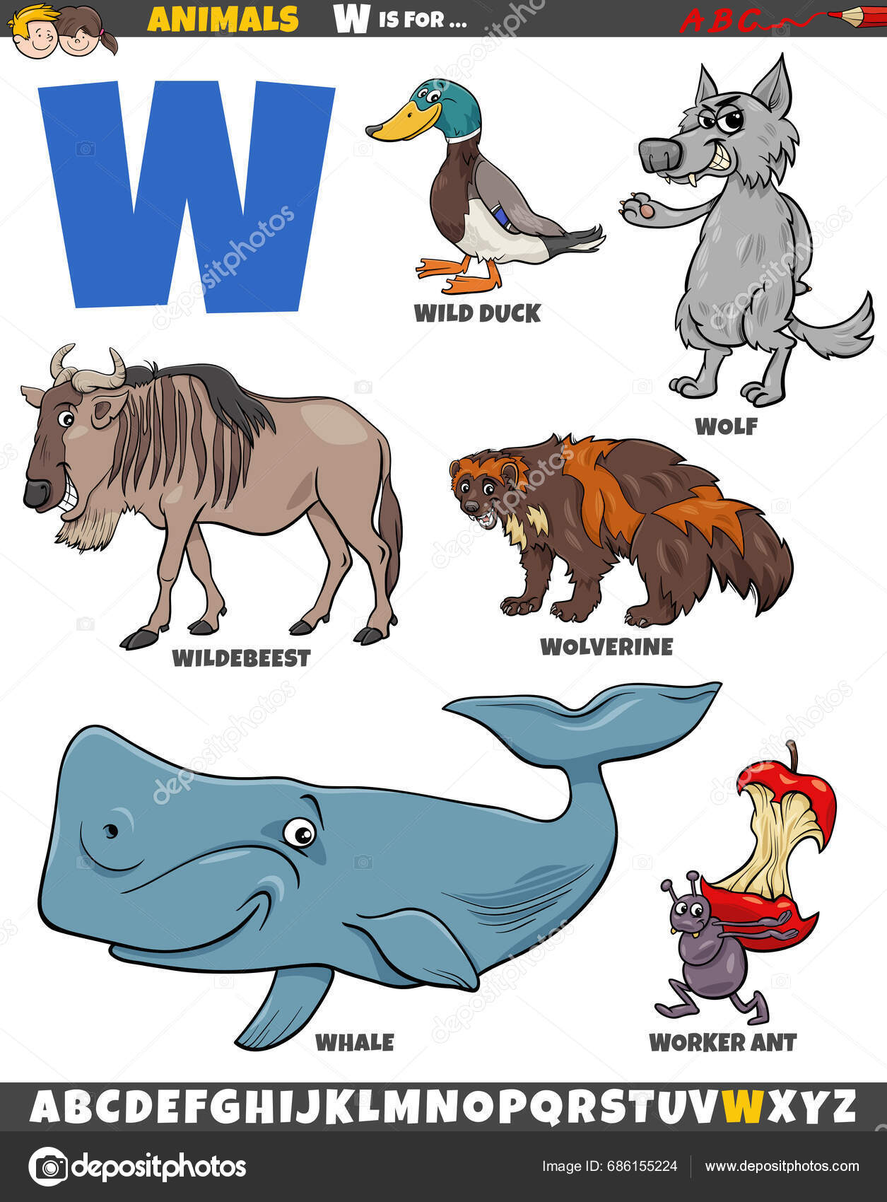 Dibujos Animados Ilustración Personajes Animales Conjunto Para Letra Vector de stock por ...