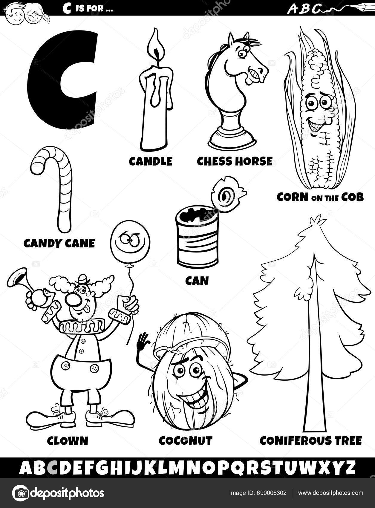 Desenhos Animados Ilustração Objetos Caracteres Definidos Para Letra ...