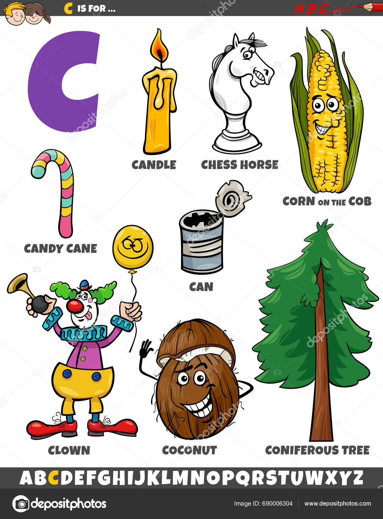 Zeichentrickdarstellung Von Objekten Und Zeichen Die Für Den Buchstaben ...