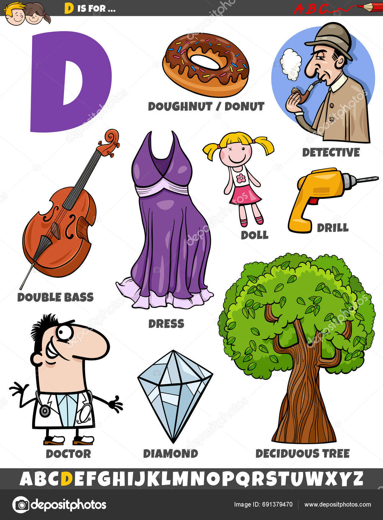 Desenhos Animados Ilustração Objetos Caracteres Definidos Para Letra ...