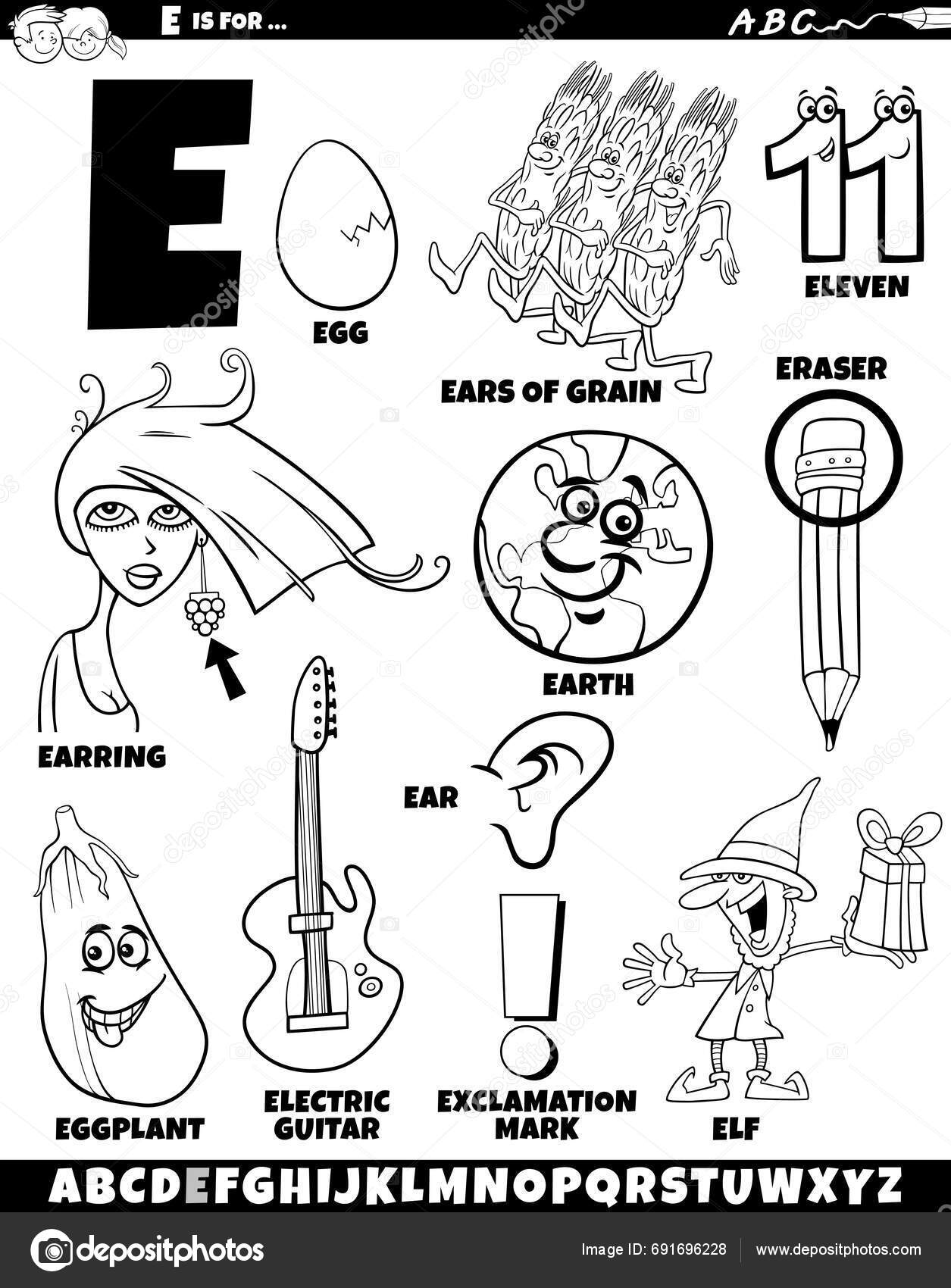 Dibujos Animados Ilustración Objetos Personajes Establecidos Para Letra ...