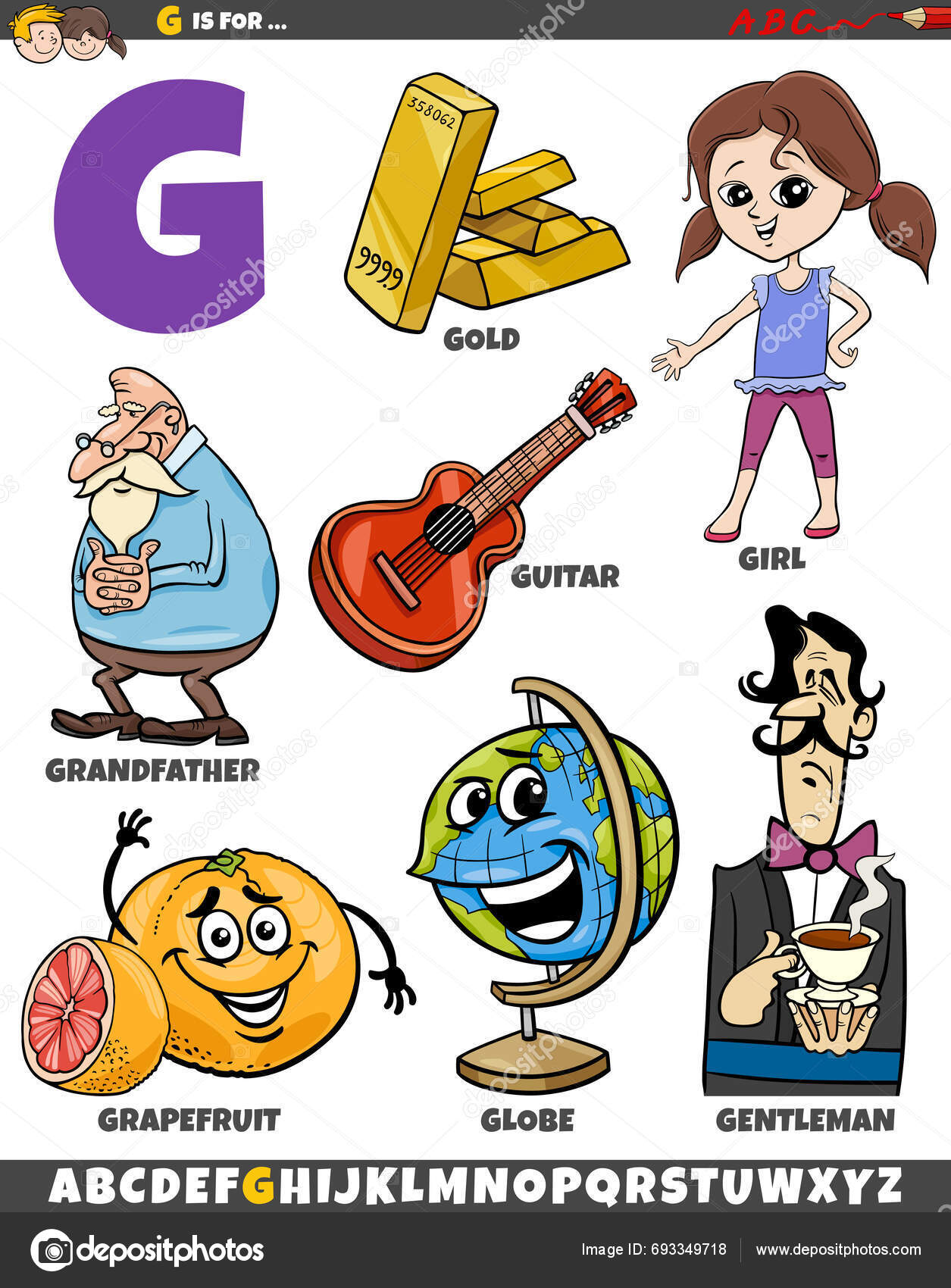 Cartoon Illustration Objects Characters Set Letter Stock Vector by ...