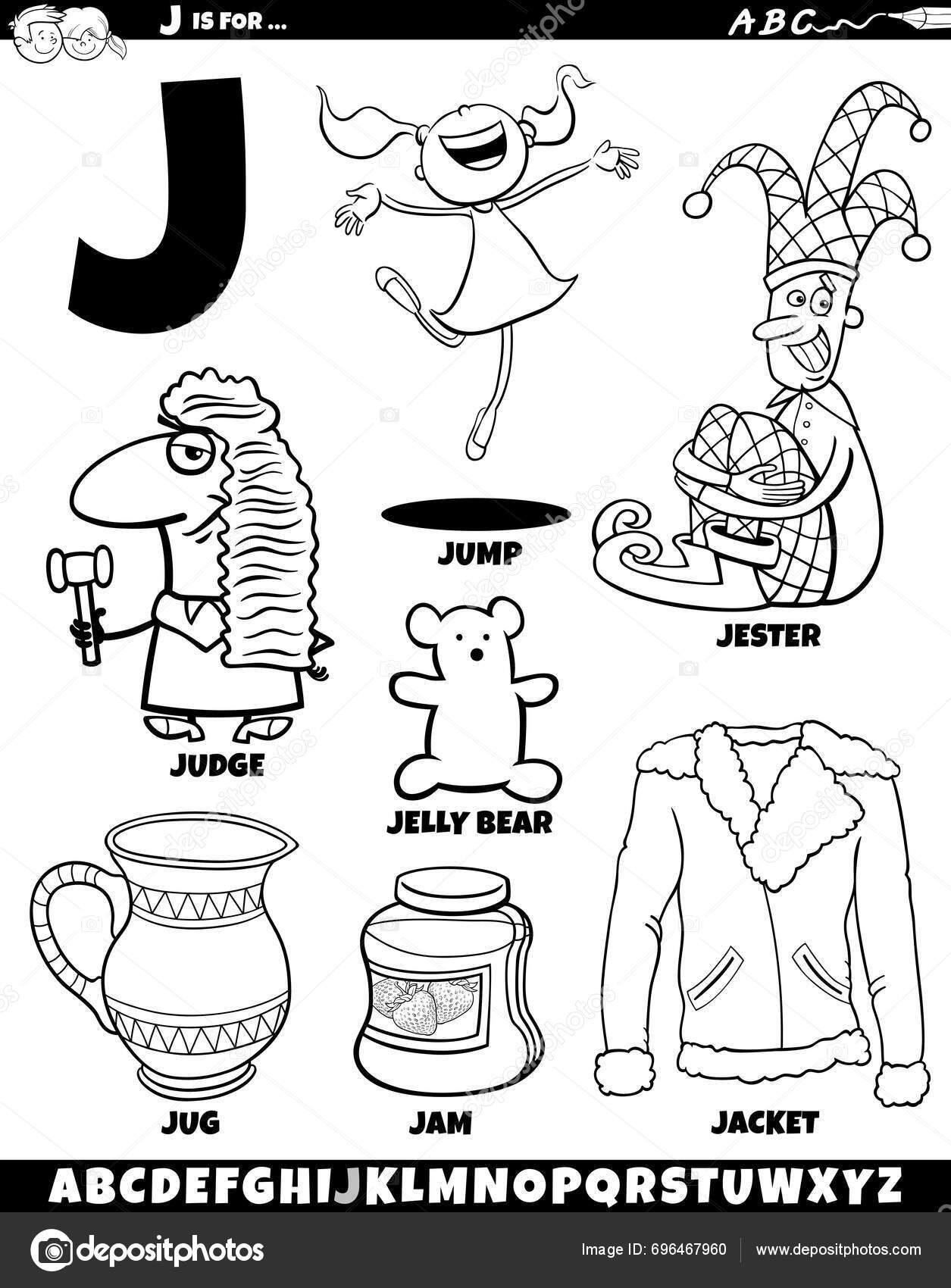 Cartoon Ilustrace Objektů Znaků Nastavena Písmeno Zbarvení Stránky ...