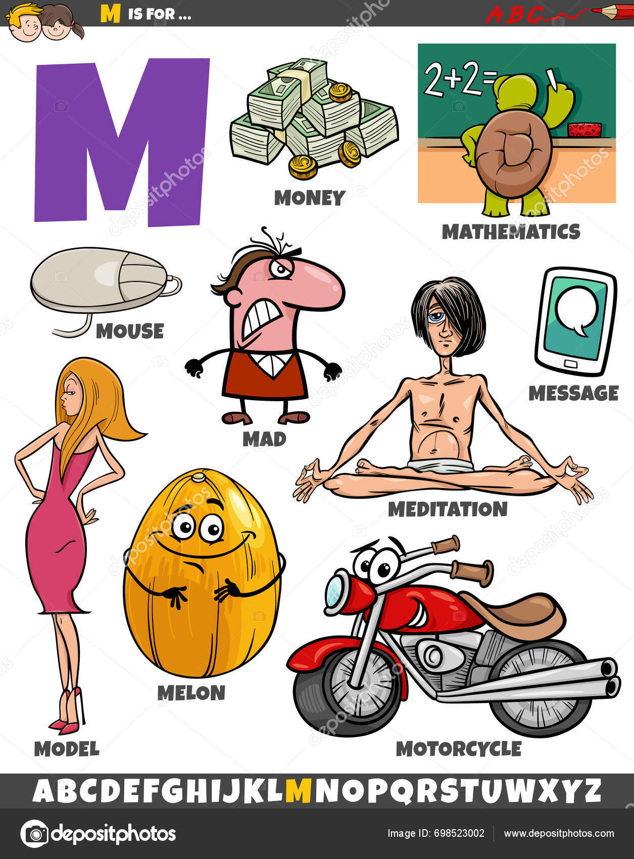 Desenhos Animados Ilustração Objetos Personagens Definidos Para Letra ...