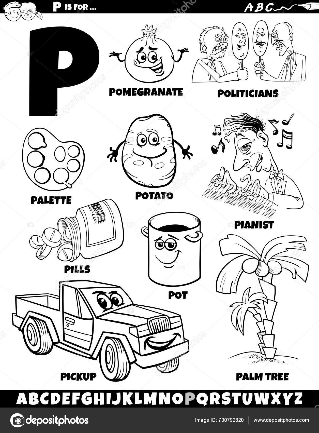 Desenhos Animados Ilustração Objetos Caracteres Definidos Para Letra ...