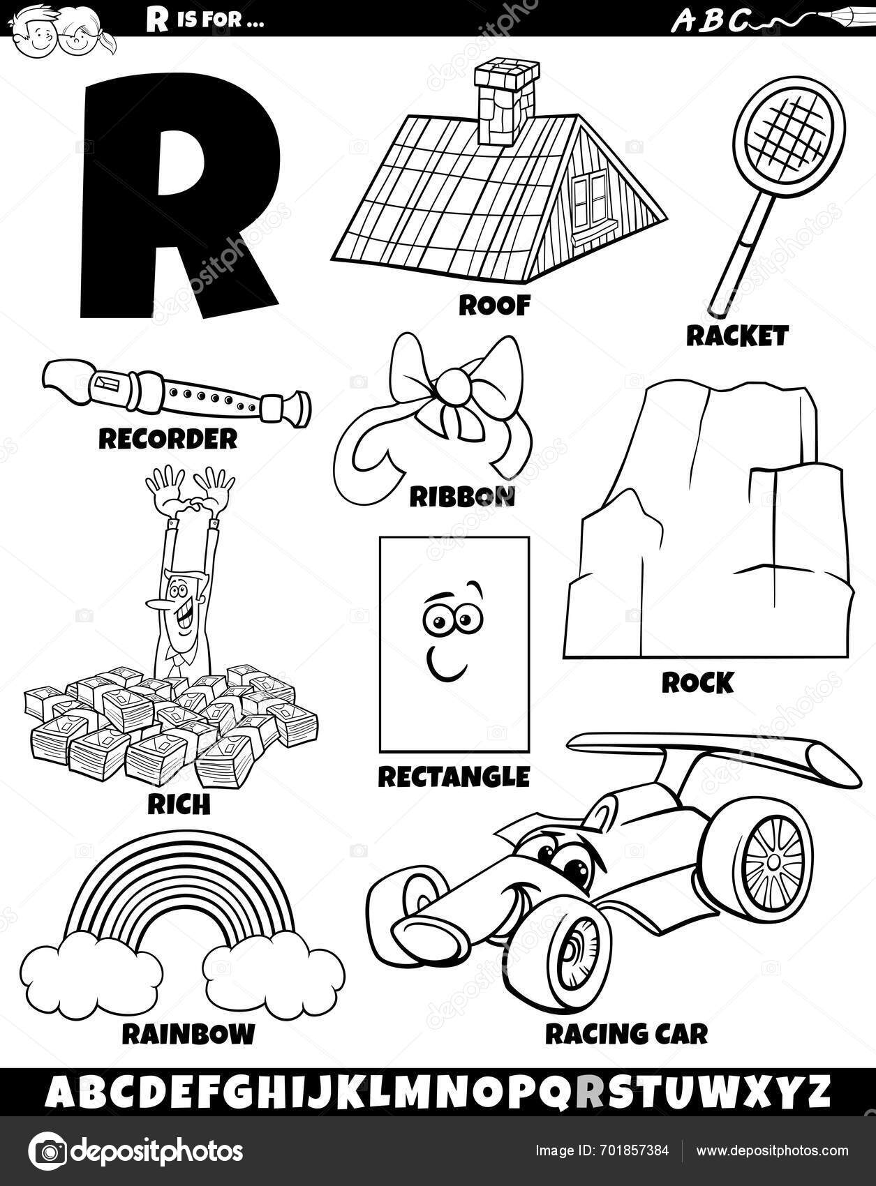 Dibujos Animados Ilustración Objetos Personajes Establecidos Para Letra ...