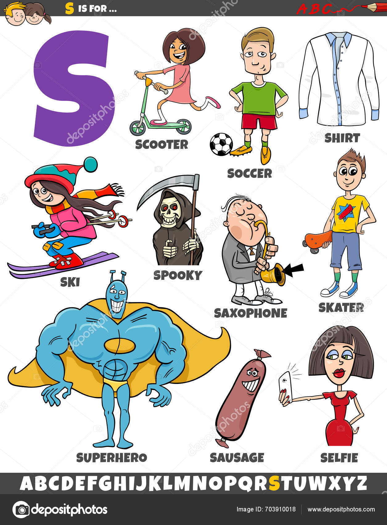 Dibujos Animados Ilustración Objetos Personajes Establecidos Para Letra ...