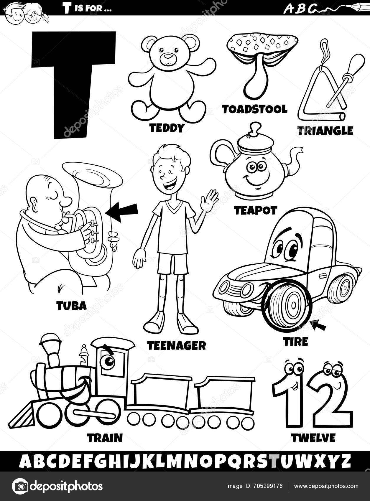 Карикатурная Иллюстрация Объектов Символов Установленных Раскраски ...