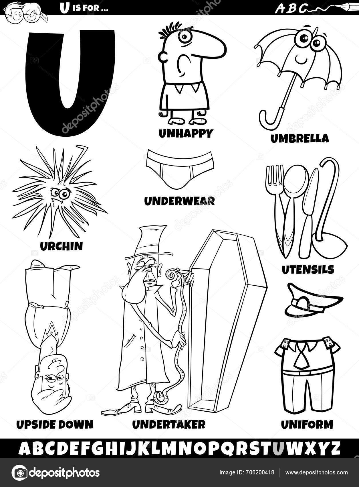 Dibujos Animados Ilustración Objetos Personajes Establecidos Para Letra ...