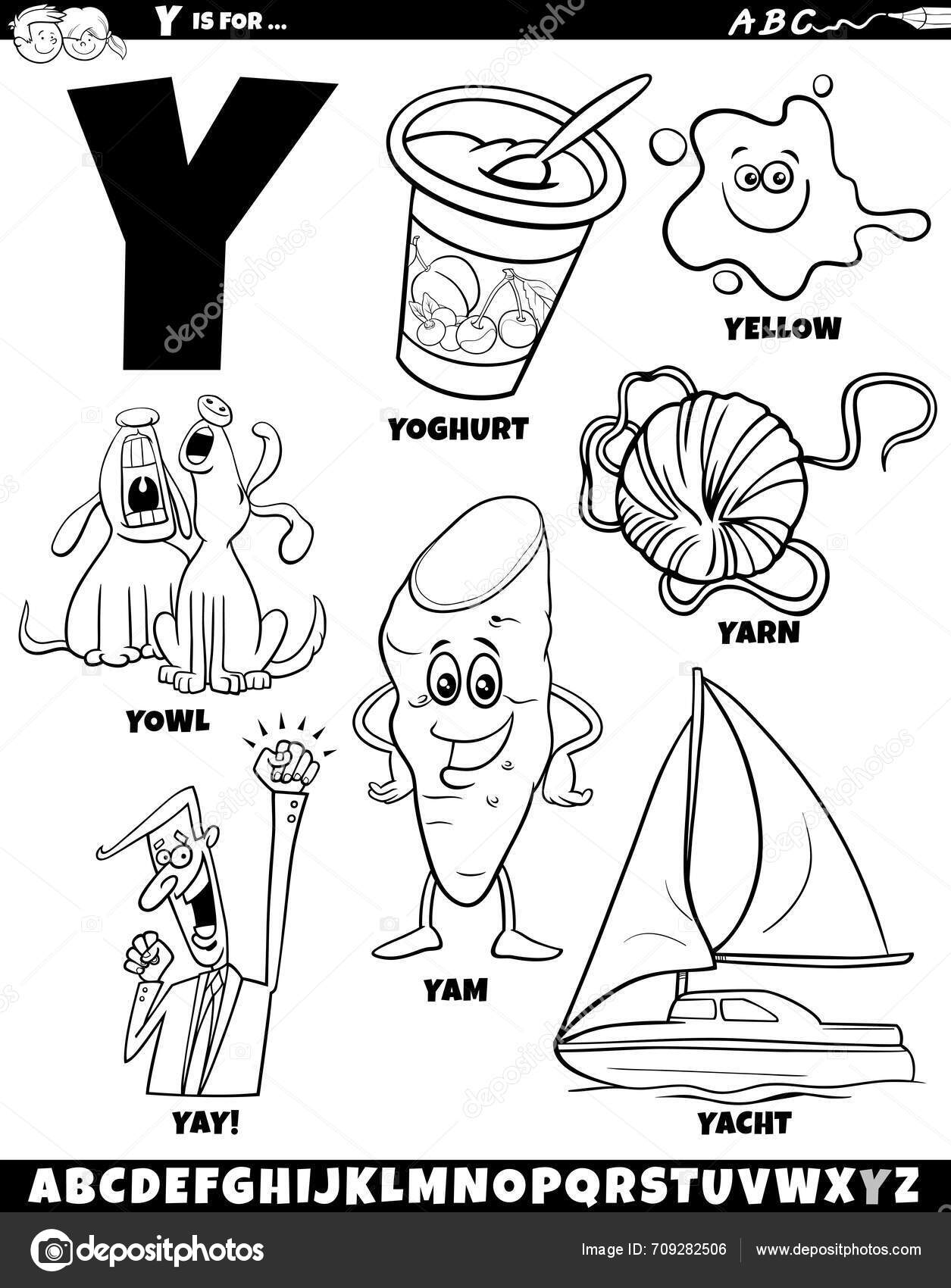 Dibujos Animados Ilustración Objetos Personajes Establecidos Para Letra ...