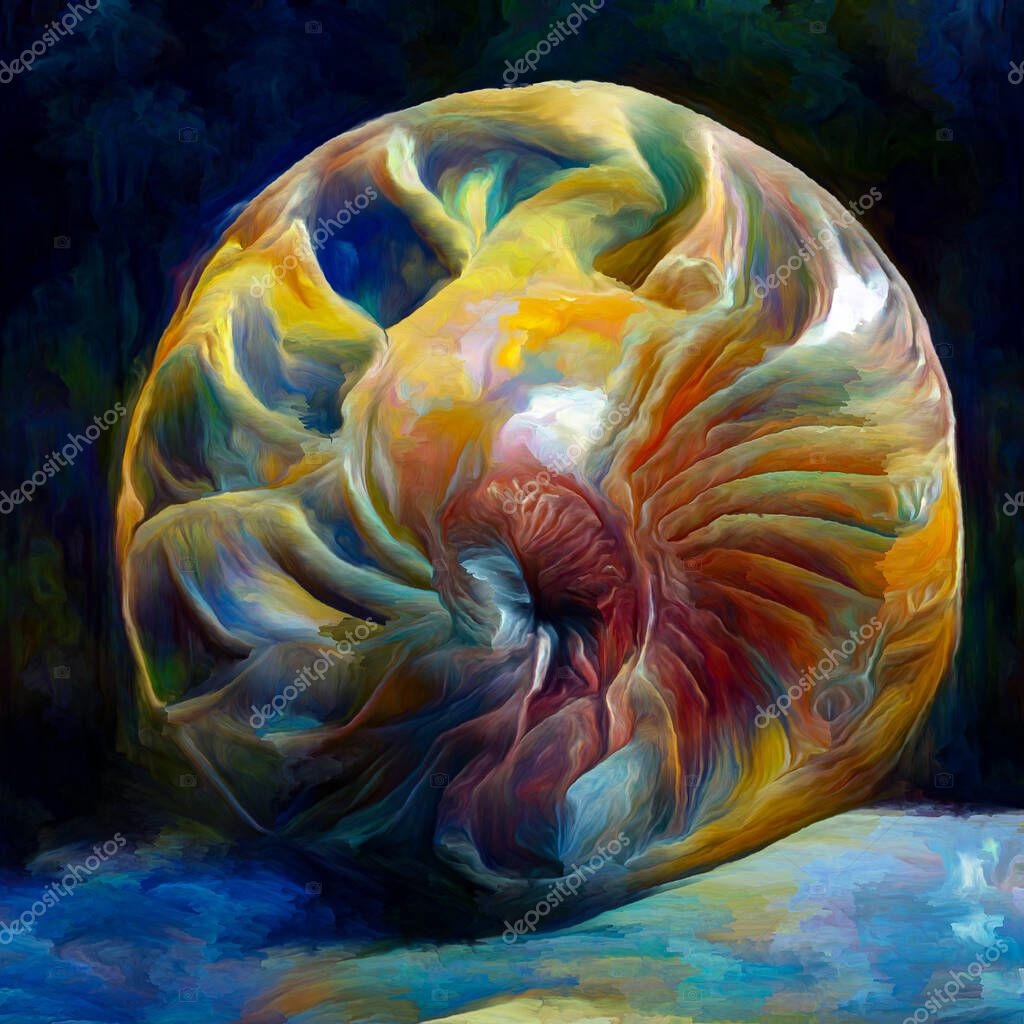 Nautilus Dream series. Interplay of spiral structures, shell patterns ...