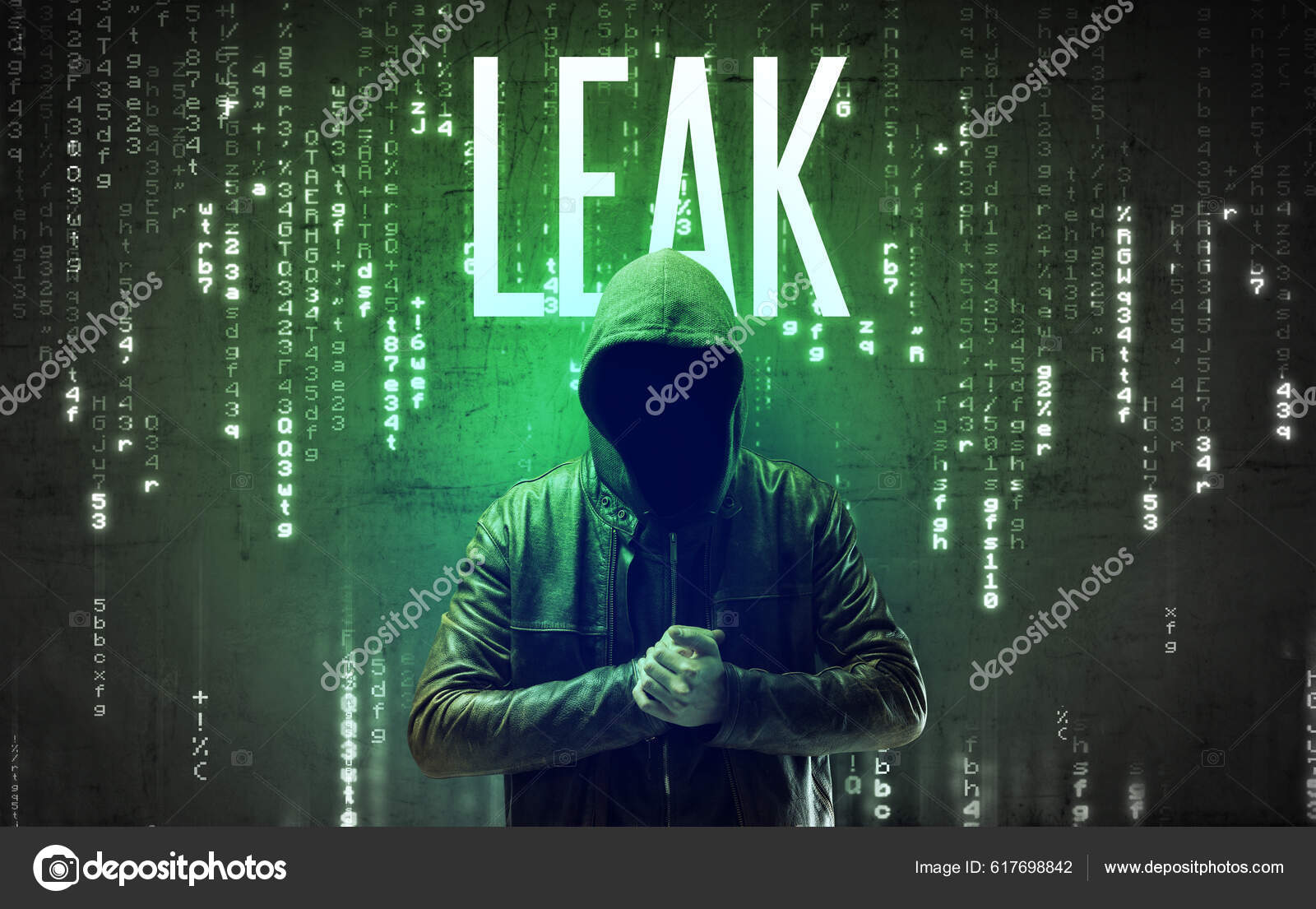 Hacker Sem Rosto Com Inscrição Leak Conceito Hacking — Foto © ra2studio ...
