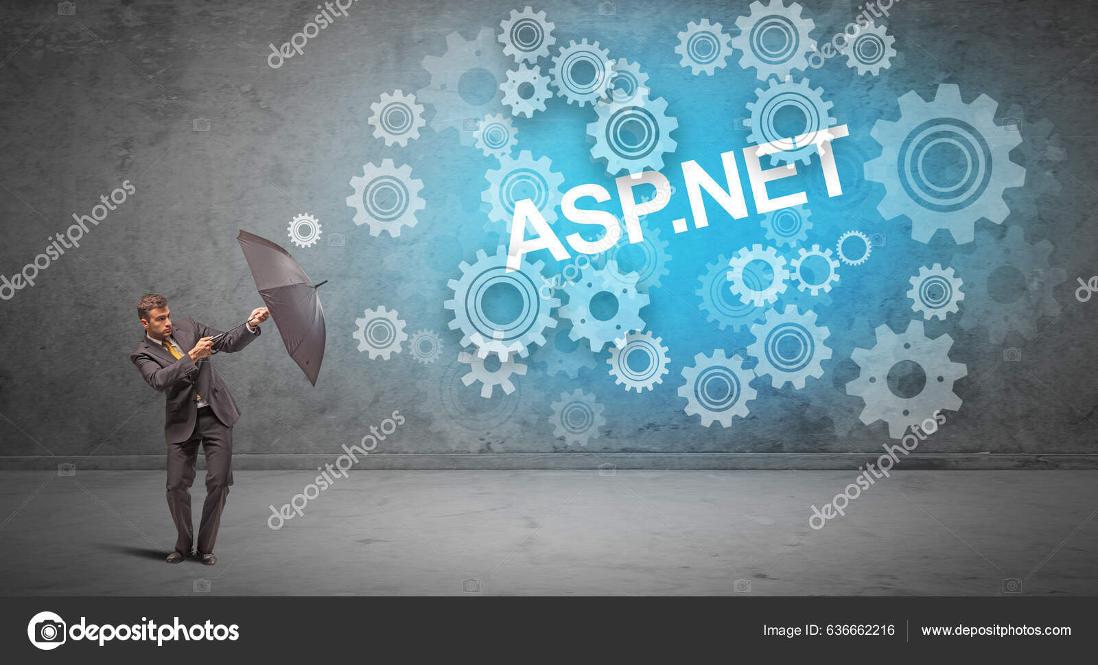 Businessman Defending Umbrella Asp Net Inscription Technology Concept ... Businessman Defending Umbrella Asp Net Inscription Technology Concept ...