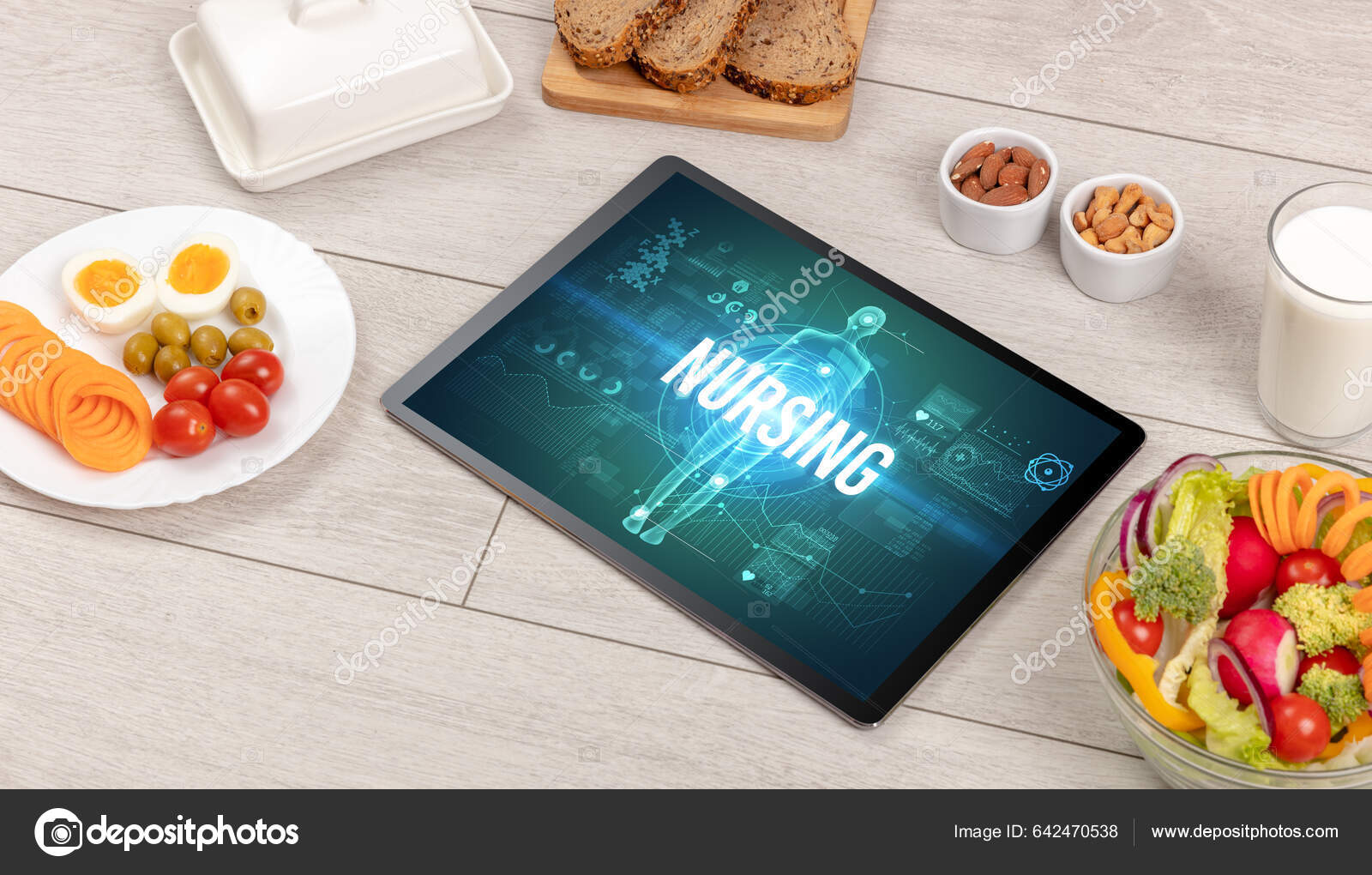Nursing Concept Tablet Fruits Top View — Stock Photo © ra2studio #642470538