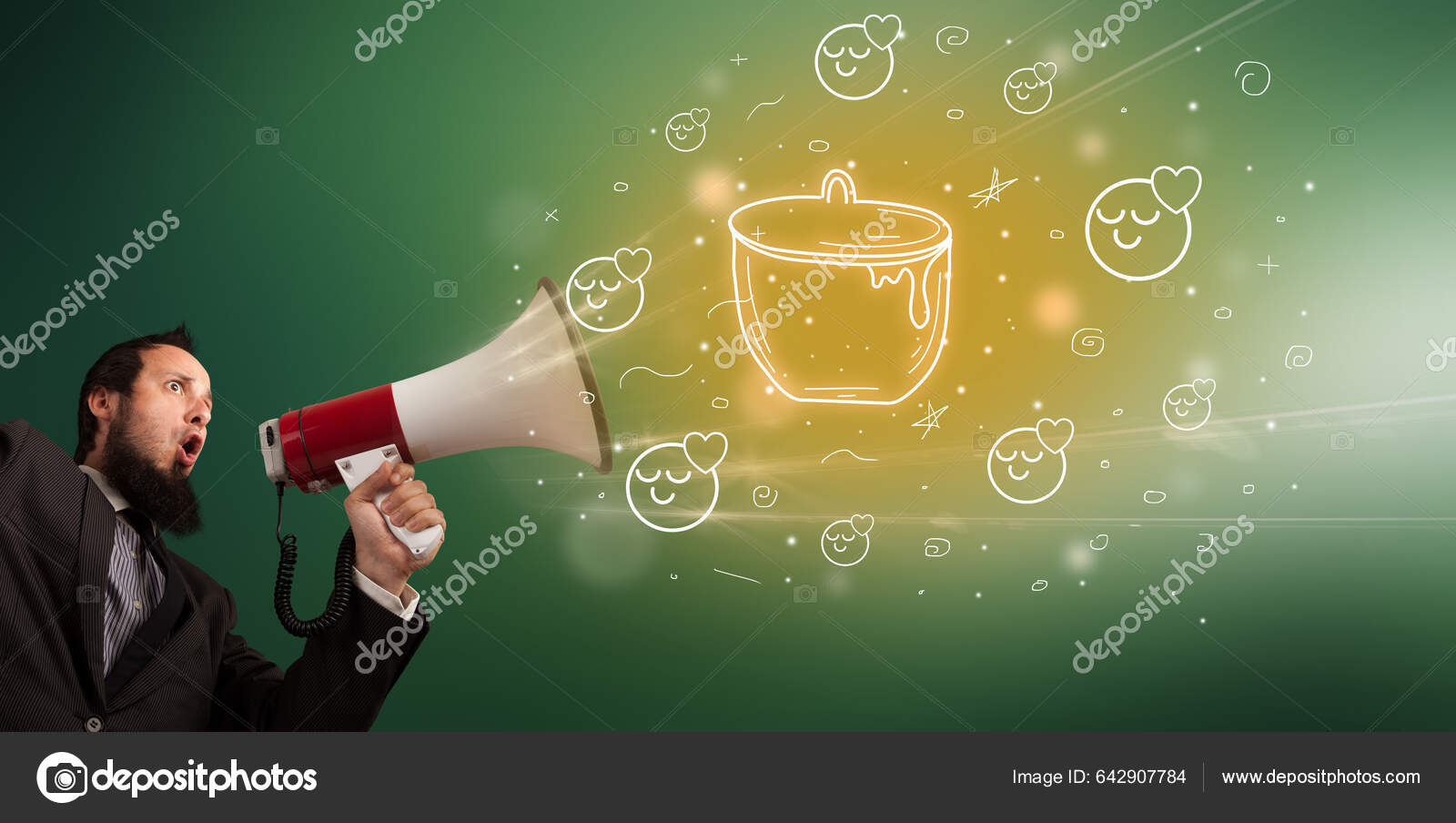 Young Person Shouting Megaphone Hot Pot Icon Healthy Eating Concept ...