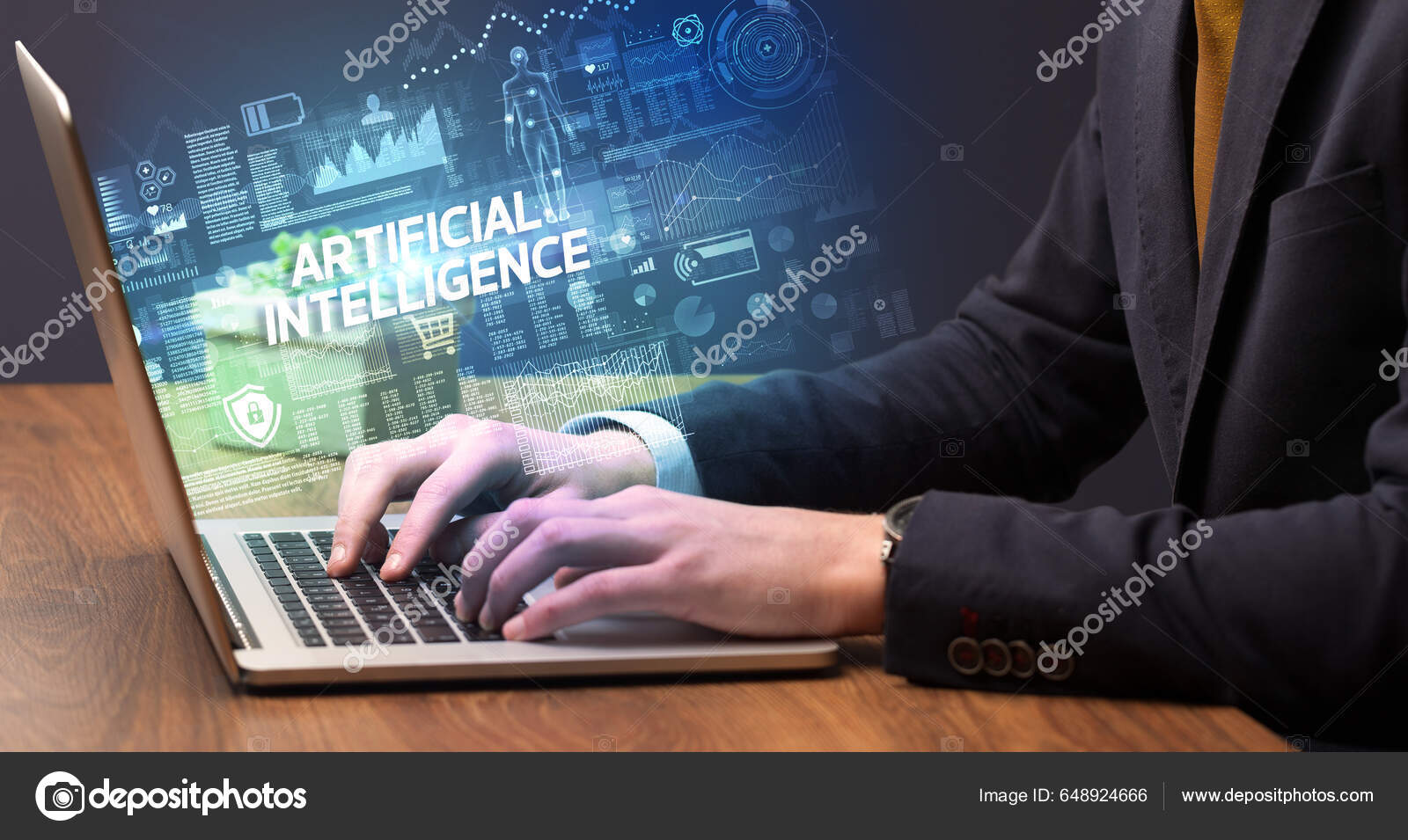 Businessman Working Laptop Artificial Intelligence Inscription Cyber ...