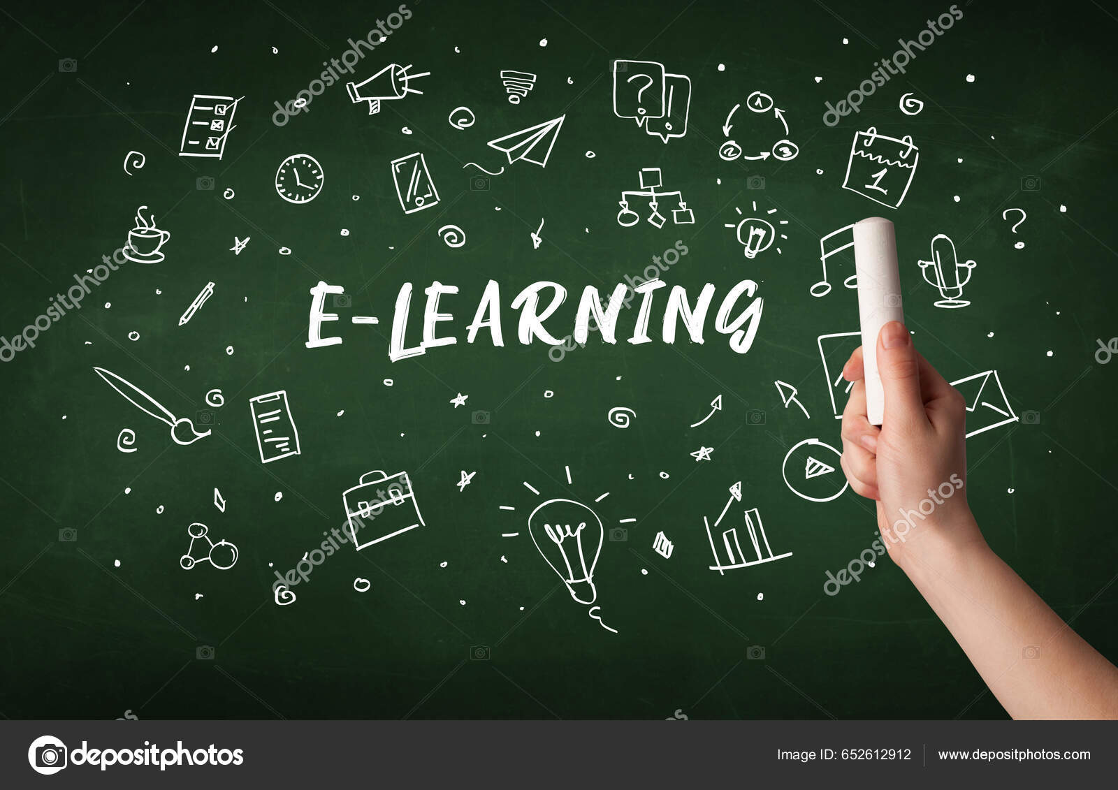 Hand Drawing Learning Inscription White Chalk Blackboard Education ...