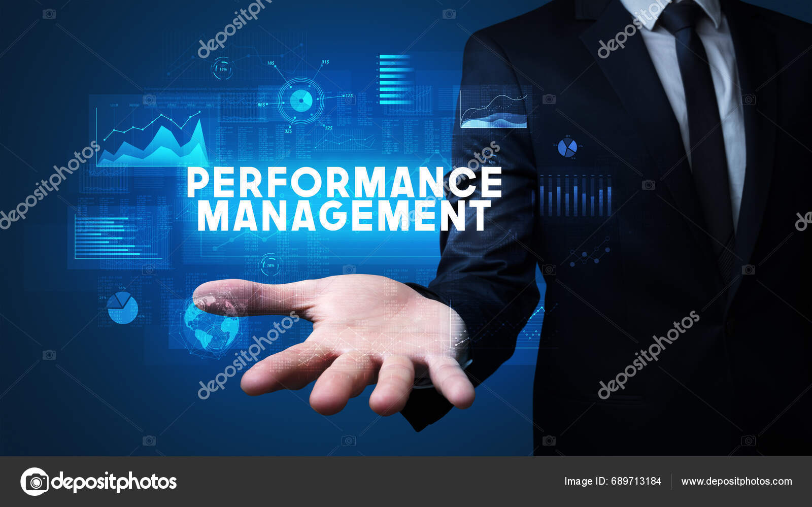 Hand Businessman Holding Performance Management Inscription Business ...