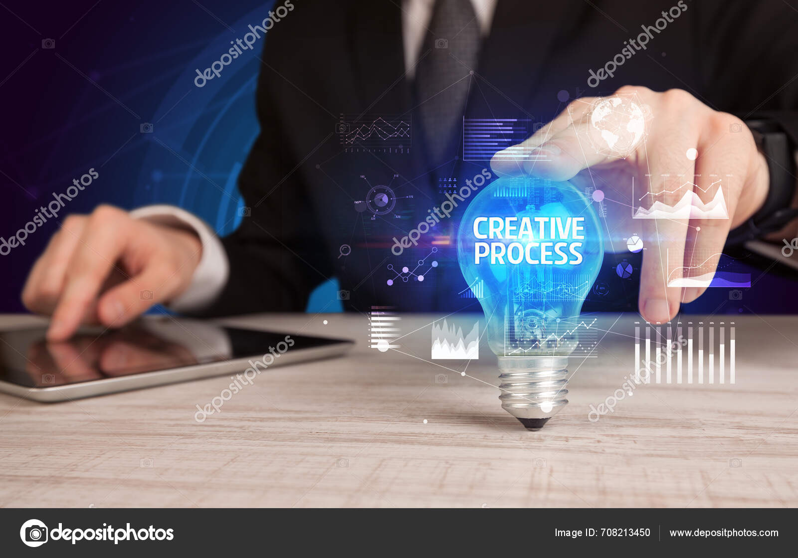 Businessman Holding Lightbulb Creative Process Inscription Business Idea Concept — Stock Photo ...
