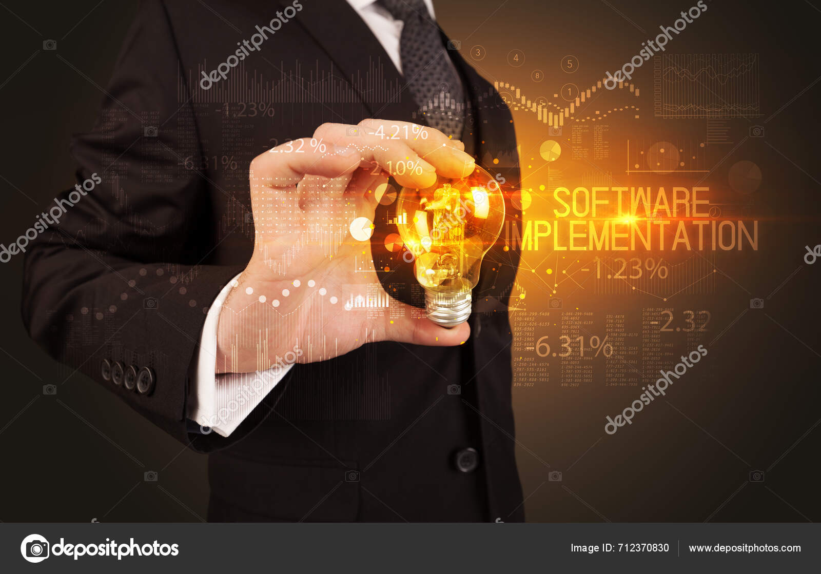 Businessman Holding Lightbulb Software Implementation Inscription Business Technology Concept ...