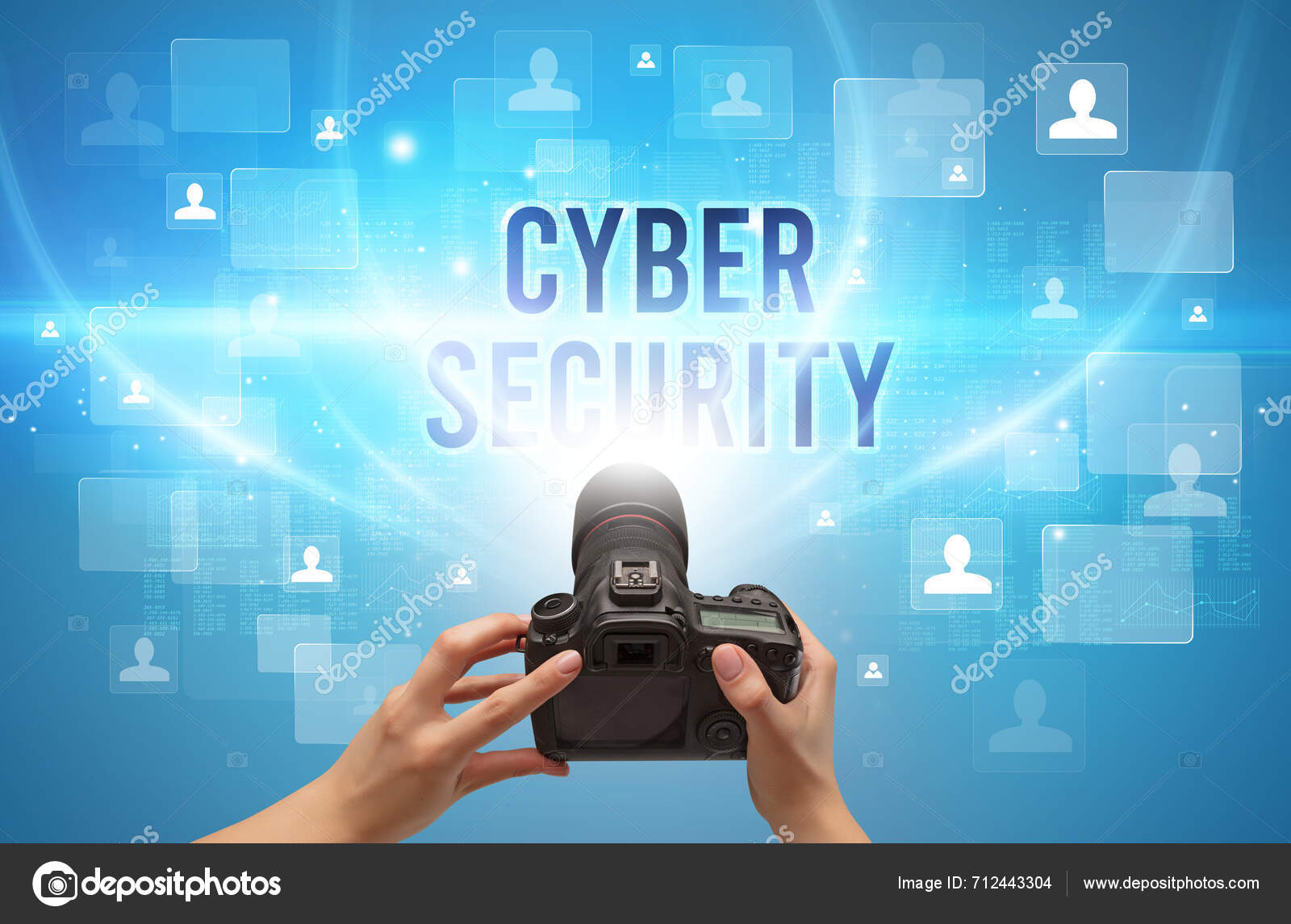 Close Hand Holding Camera Cyber Security Inscription Video Surveillance ...