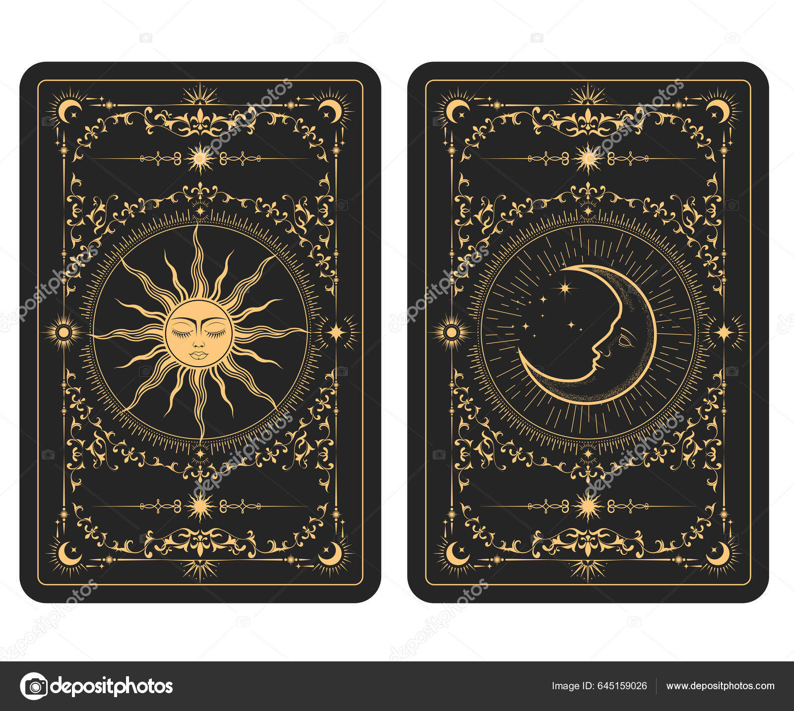 Reverso Lote Cartas Del Tarot Patrón Con Sol Místico Luna Vector de ...