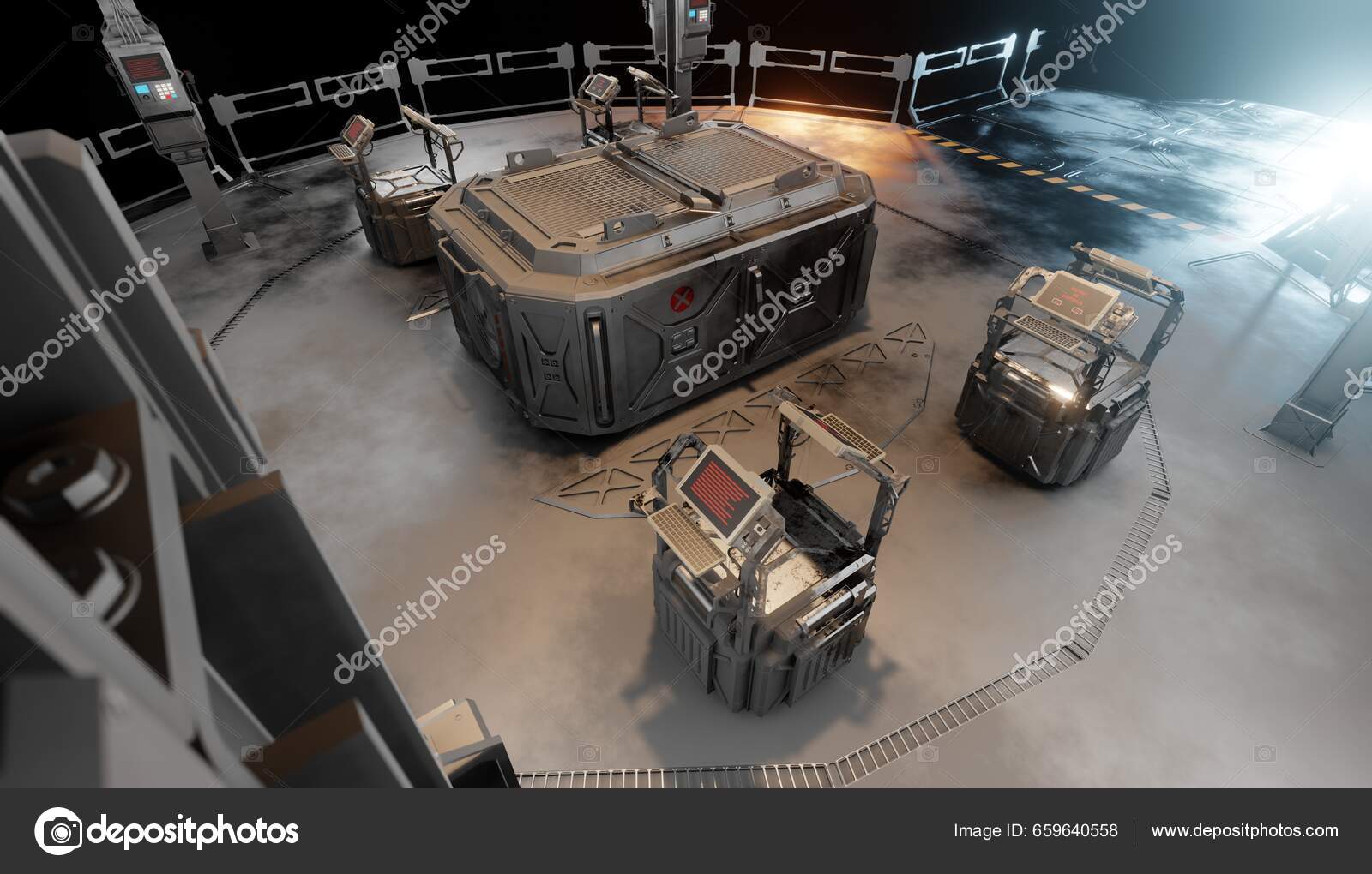 Angle View Computer Mainframe Control Room Dark Scene Rendering ...