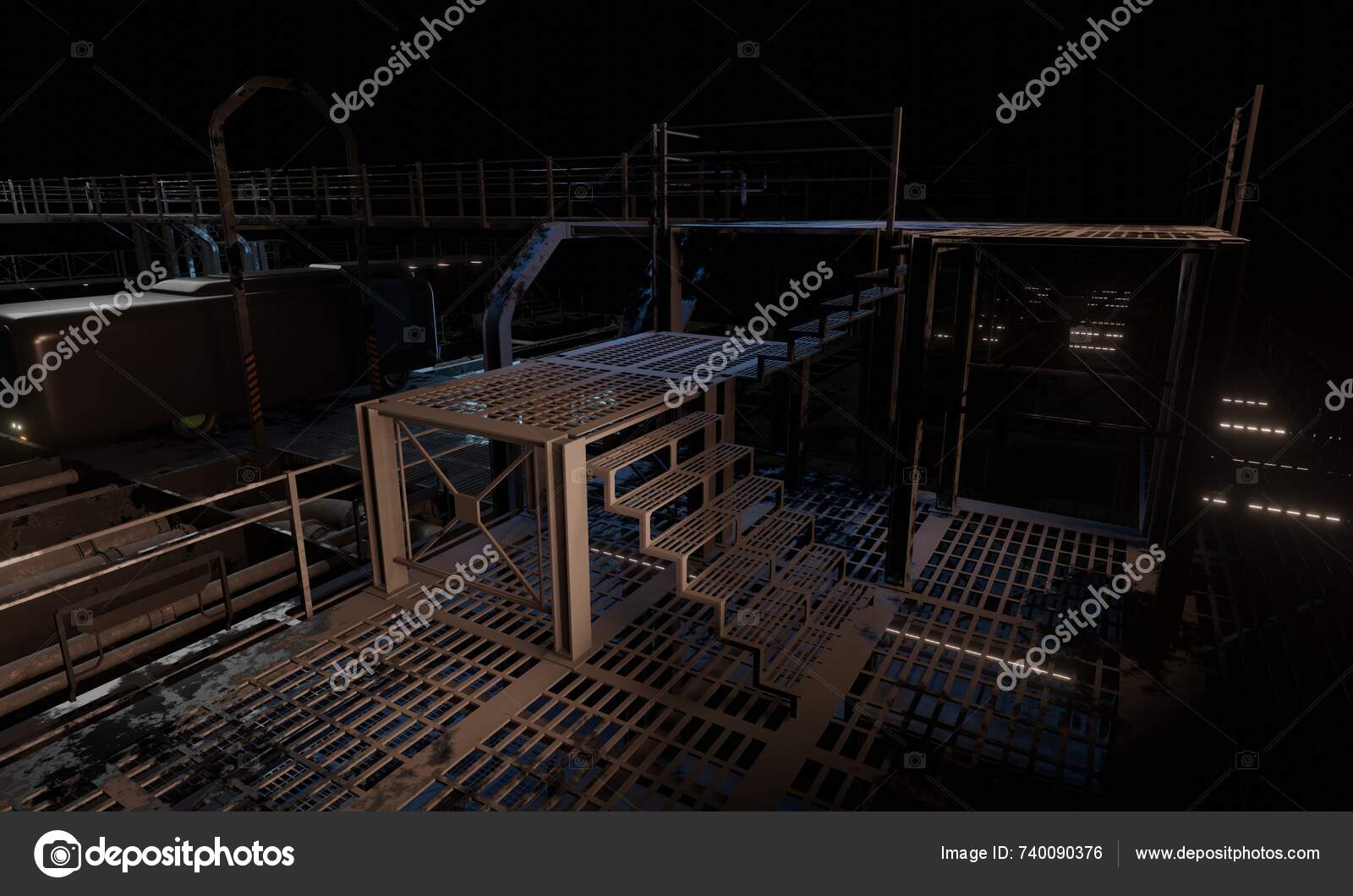View Stairway Upper Floor Military Base Dark Scene Rendering Wallpaper ...
