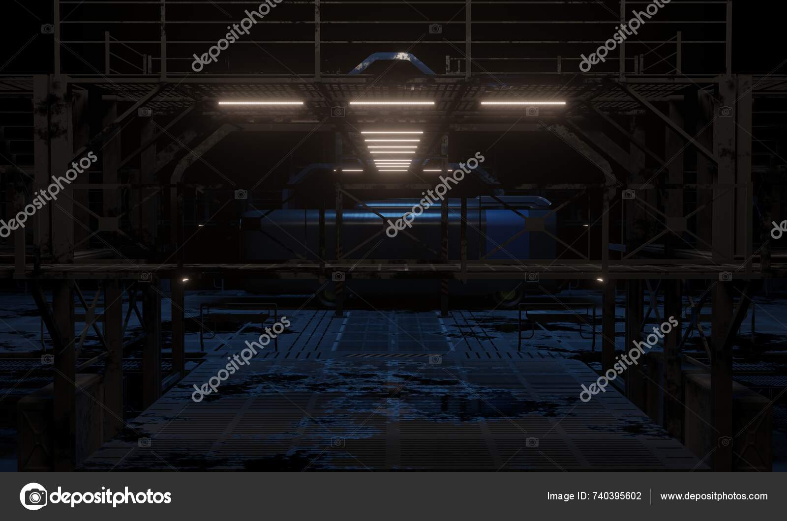 Abandoned Military Base Walkway Grating Dark Scene Rendering ...