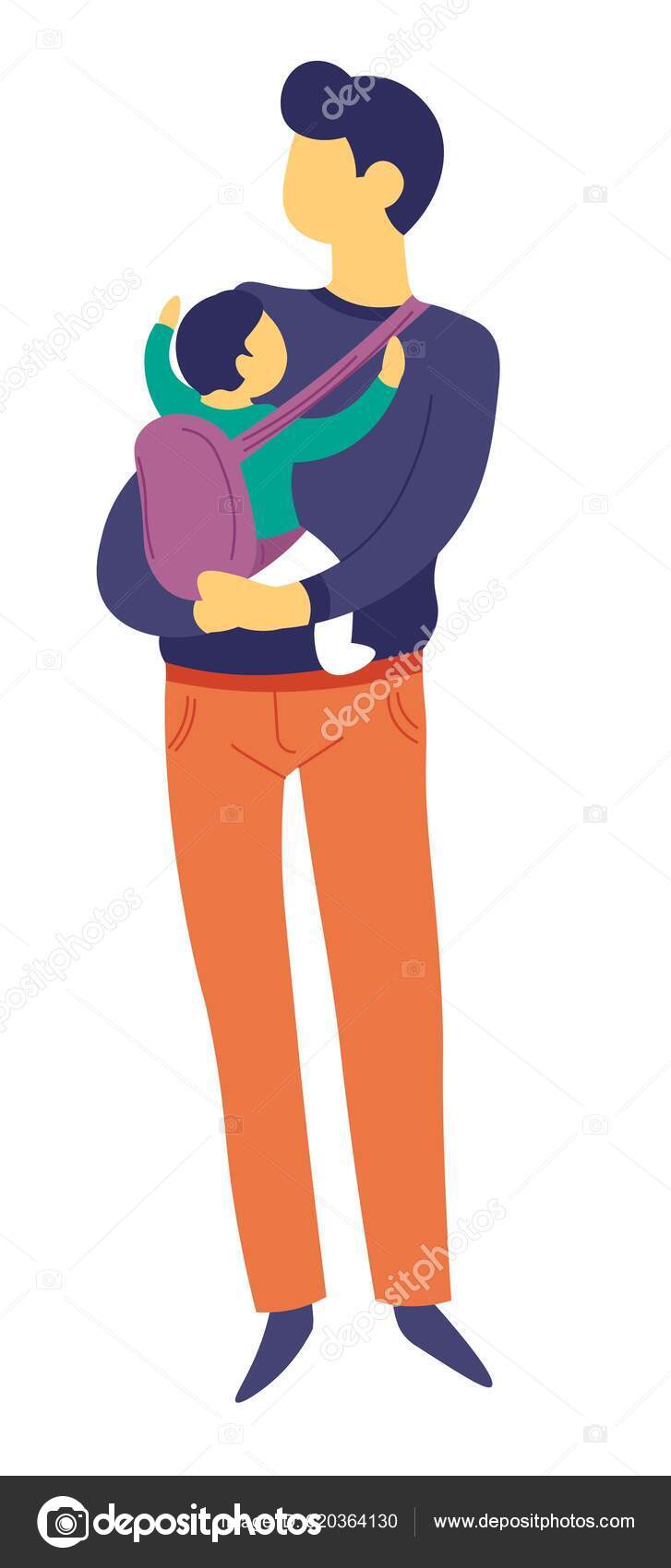 Family Father Standing Baby Son Lap Isolated Character Vector Child ...