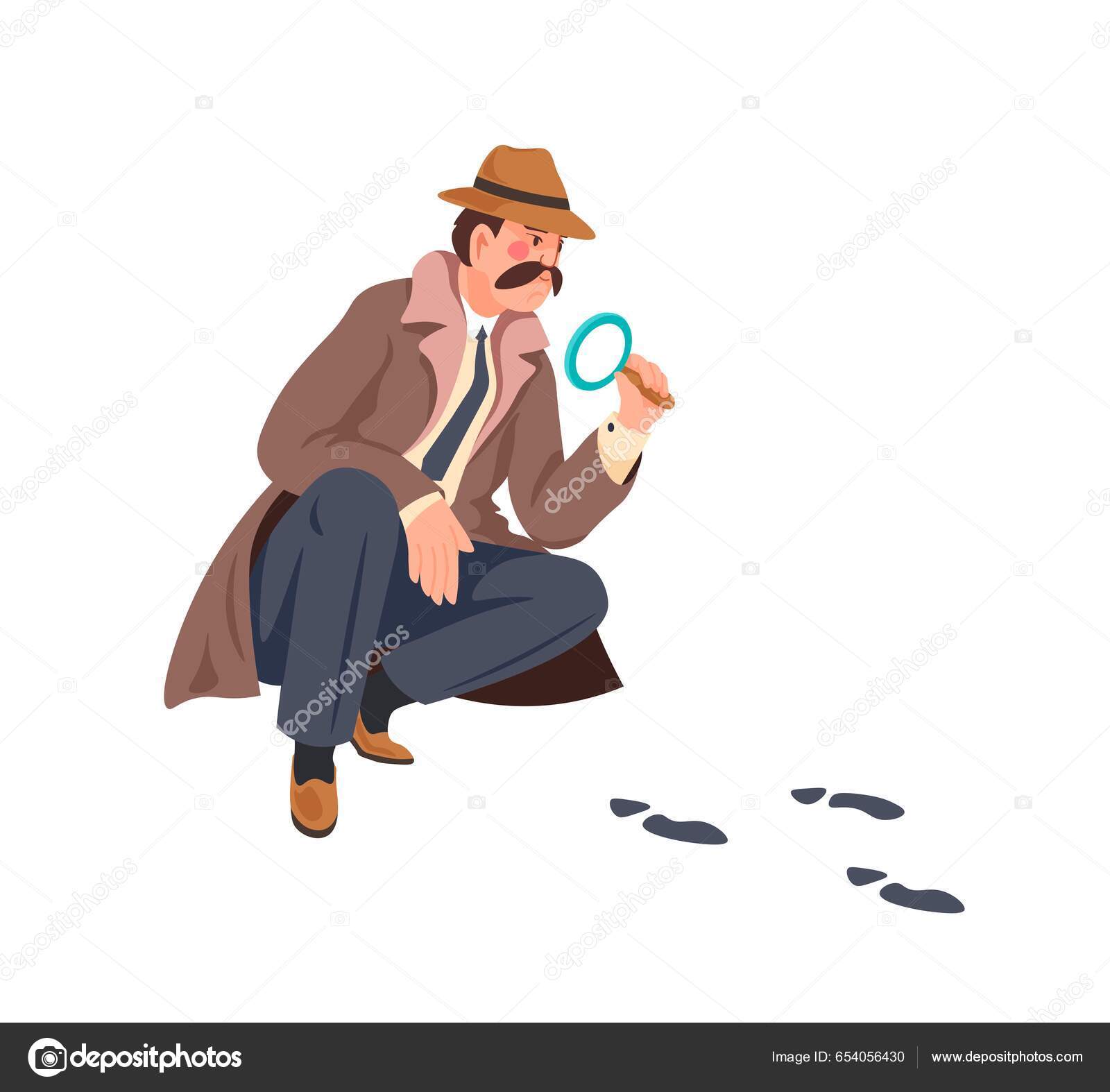 Officer Private Investigator Magnifying Glass Looking Footprint Left ...
