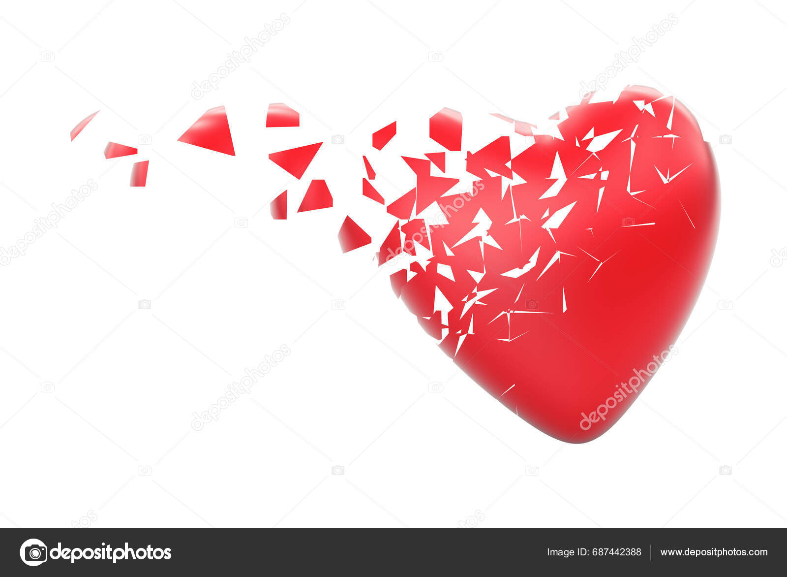 Crumbling Heart Shape White Background Illustration — Stock Photo ...