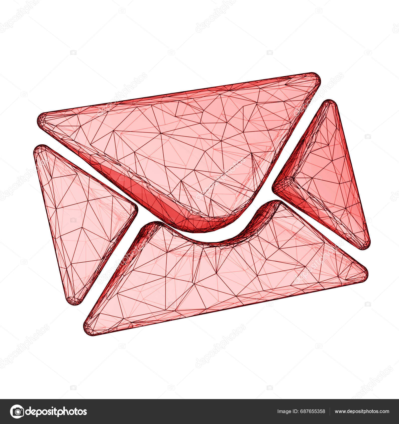 Red Three Dimensional Mail Icon Isolated White Background Illustration ...