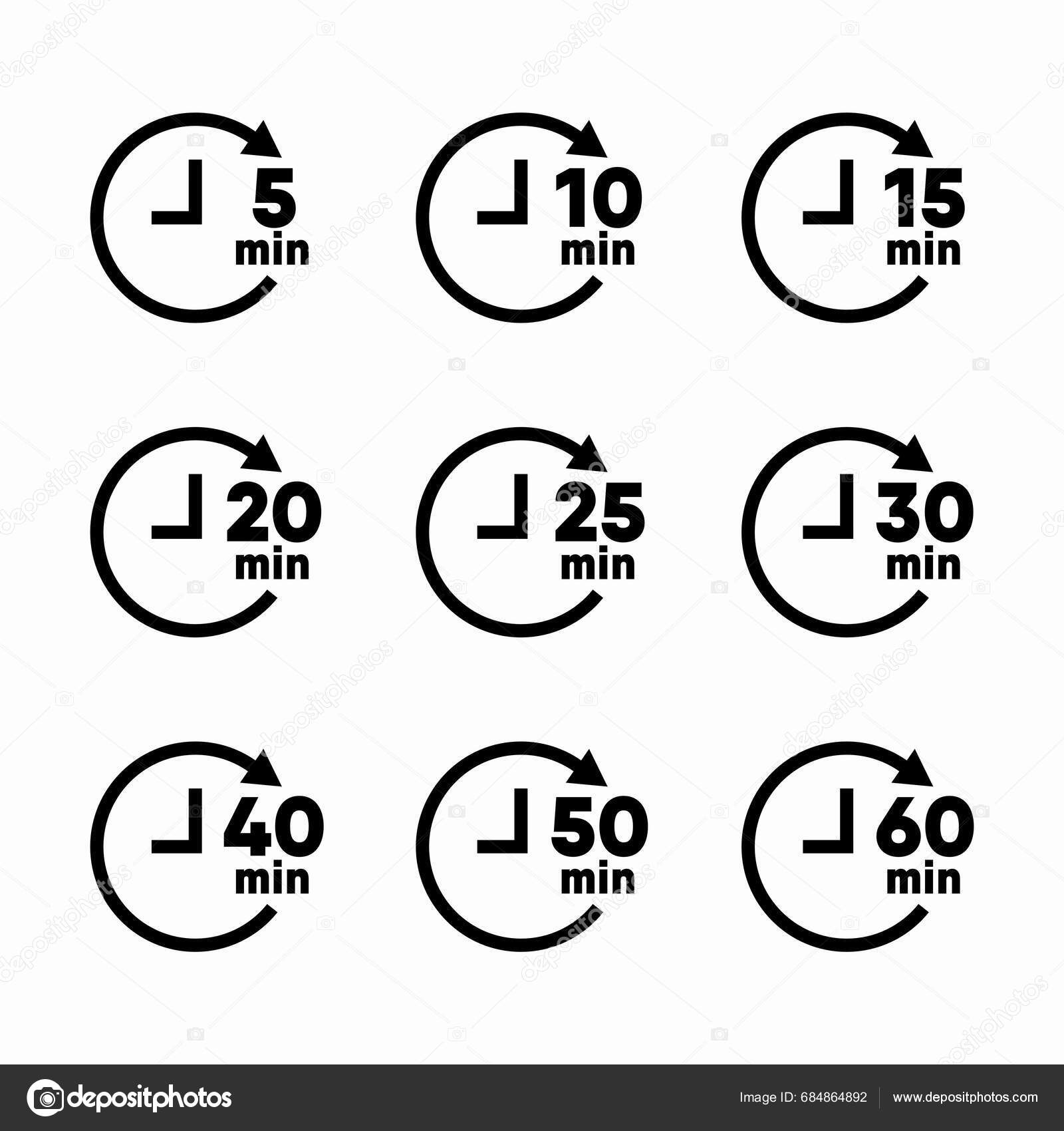 Kitchen Timer Icon Set Minutes Countdown Symbols Vector Illustration ...