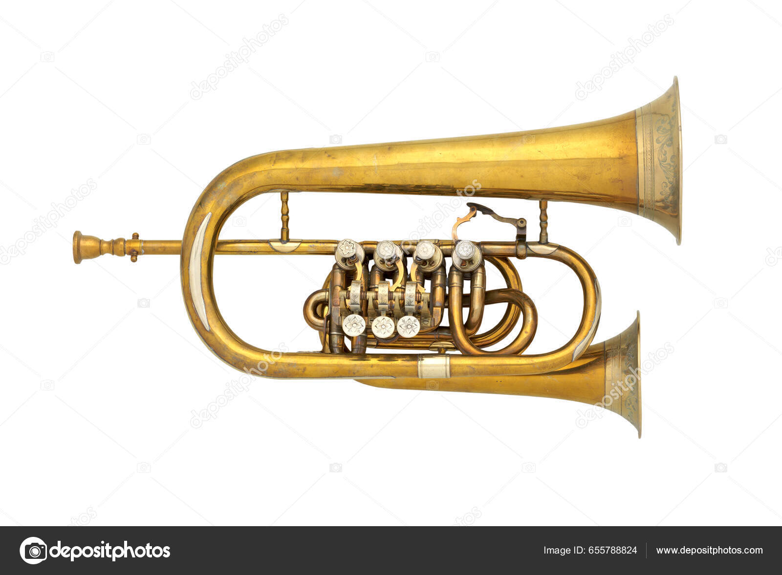 Old Flugelhorn Brass Musical Instrument Isolated White Background Retro ...