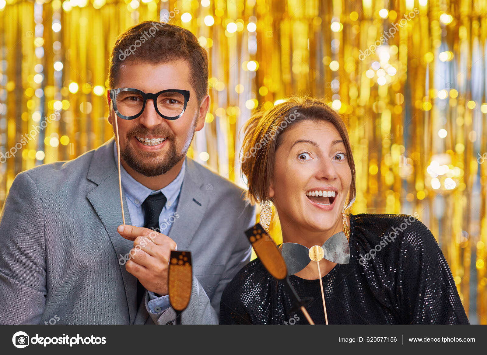 Couple Gold Photo Booth Accessories Party High Quality Photo — Stock ...