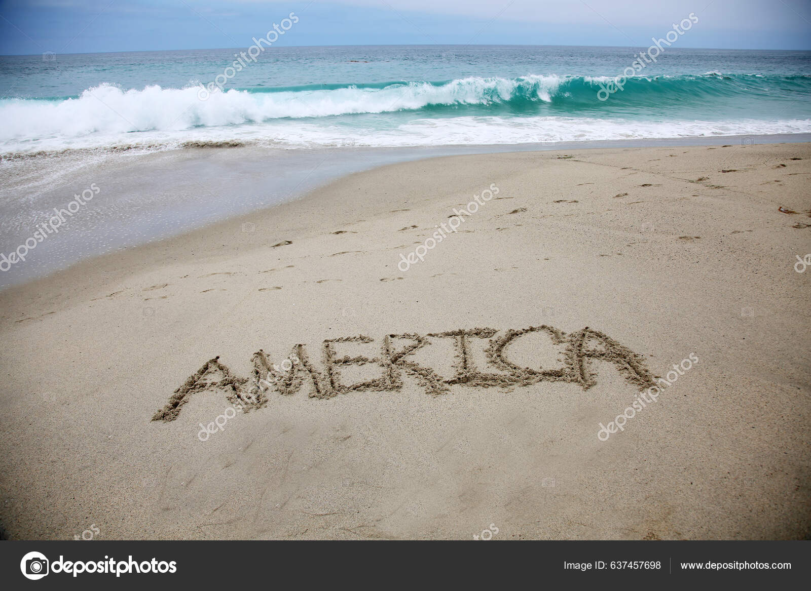 America Written Sand Beach Message Handwritten Smooth Sand Beach Stock ...