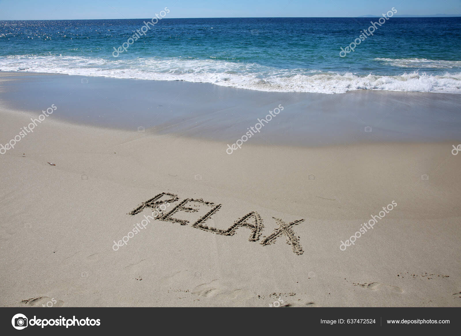 Relax Written Sand Beach Message Handwritten Smooth Sand Beach Stock ...