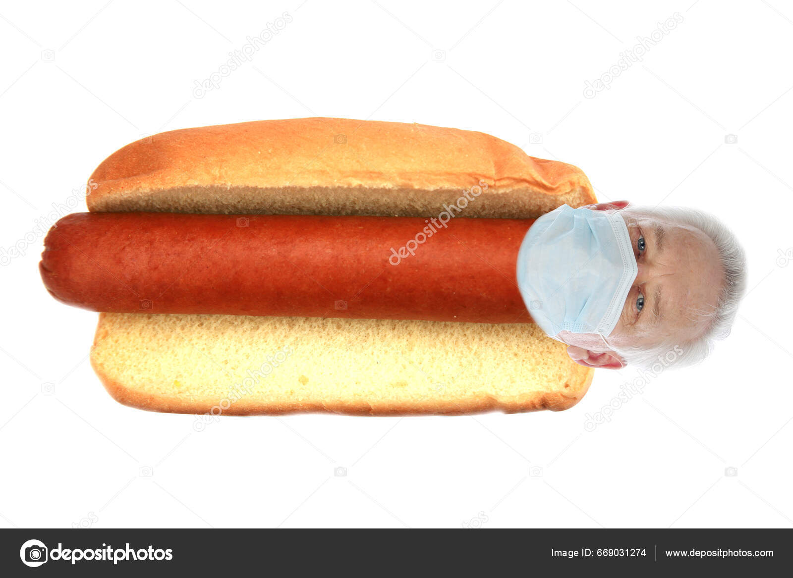 Hot Dog Sausage Old Man Head Wearing Medical Mask — Stock Photo ...