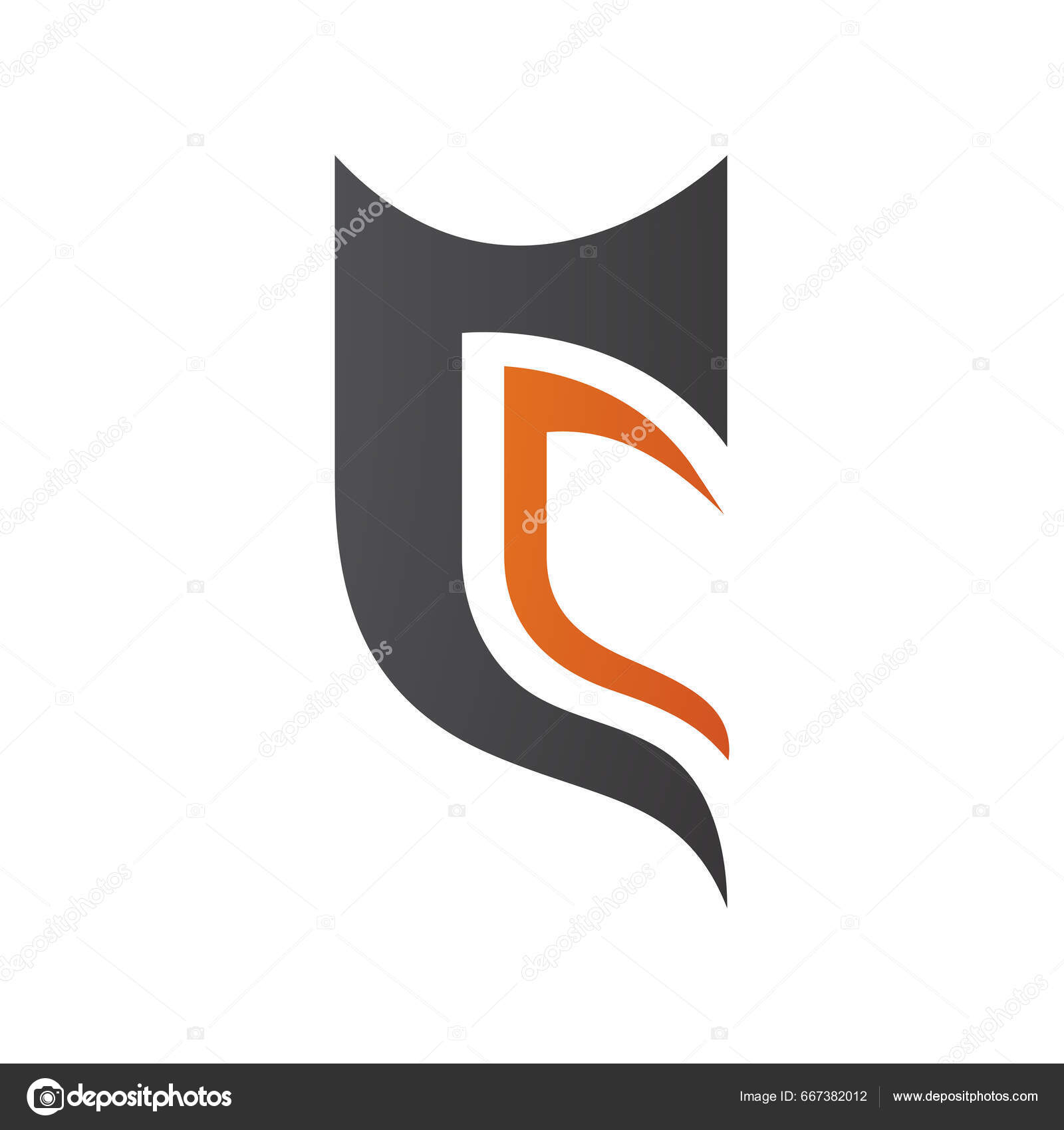 Black Orange Half Shield Shaped Letter Icon White Background Stock ...