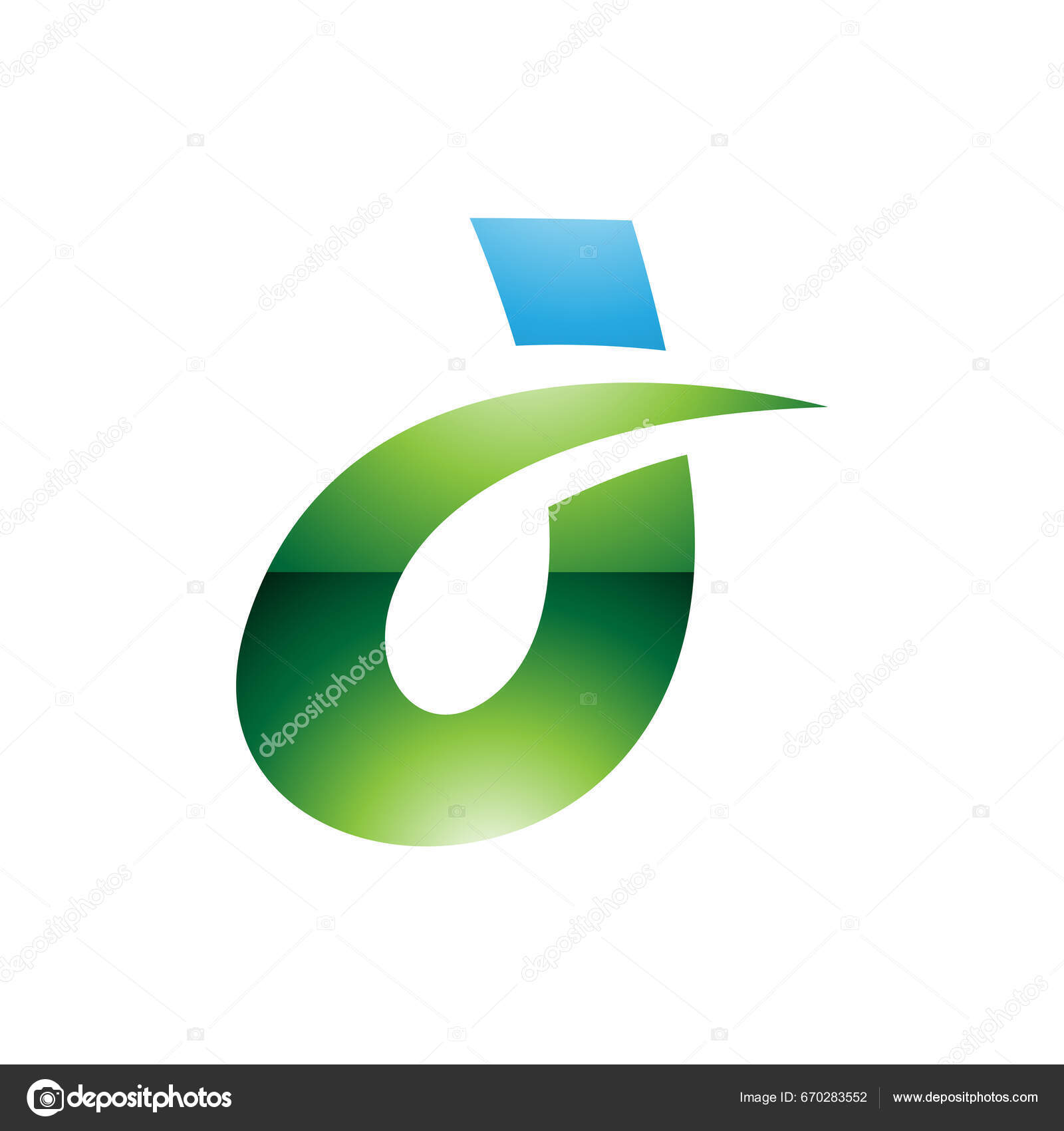 Blue Green Curved Glossy Spiky Letter Icon White Background Stock ...