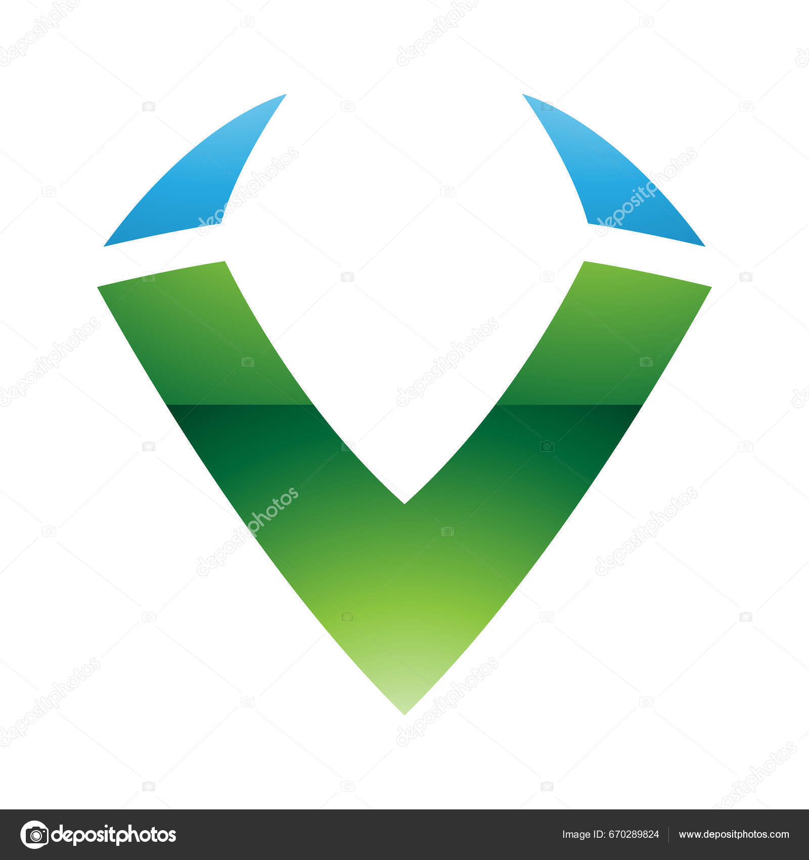 Green Blue Glossy Horn Shaped Letter Icon White Background Stock Vector ...