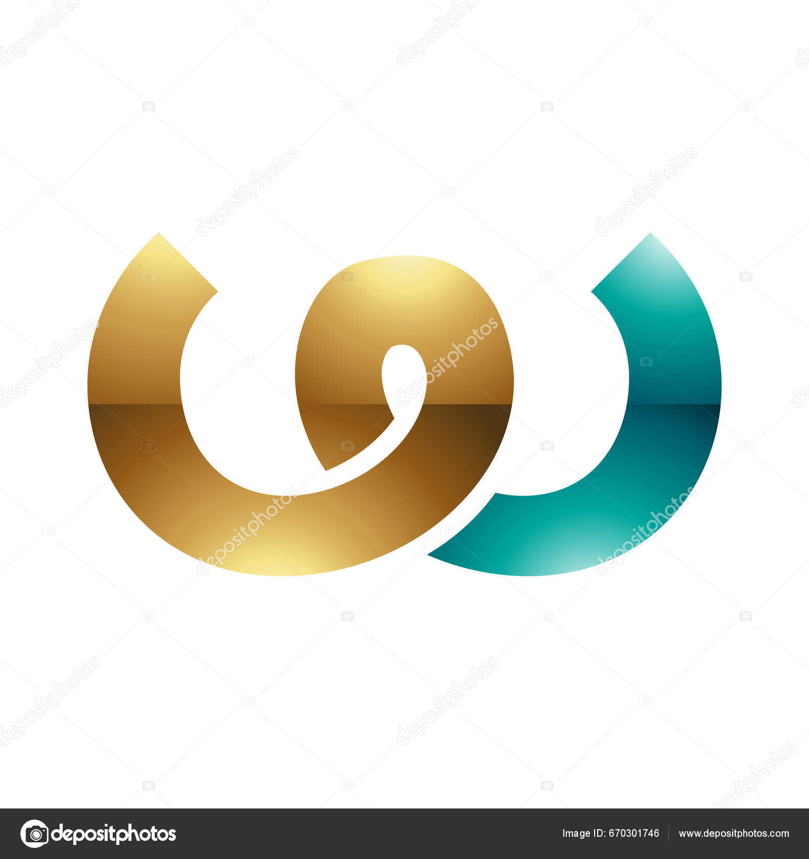Persian Green Gold Glossy Spring Shaped Letter Icon White Background ...