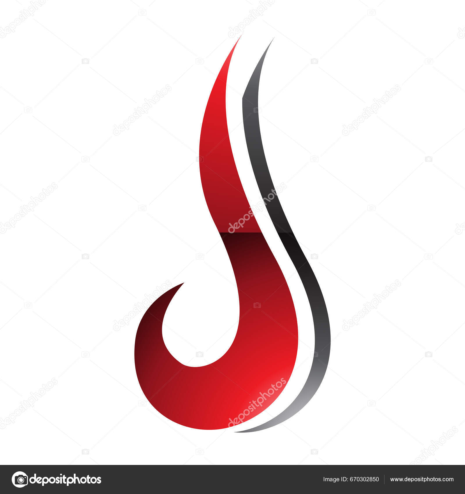 Red Black Glossy Hook Shaped Letter Icon White Background Stock Vector ...