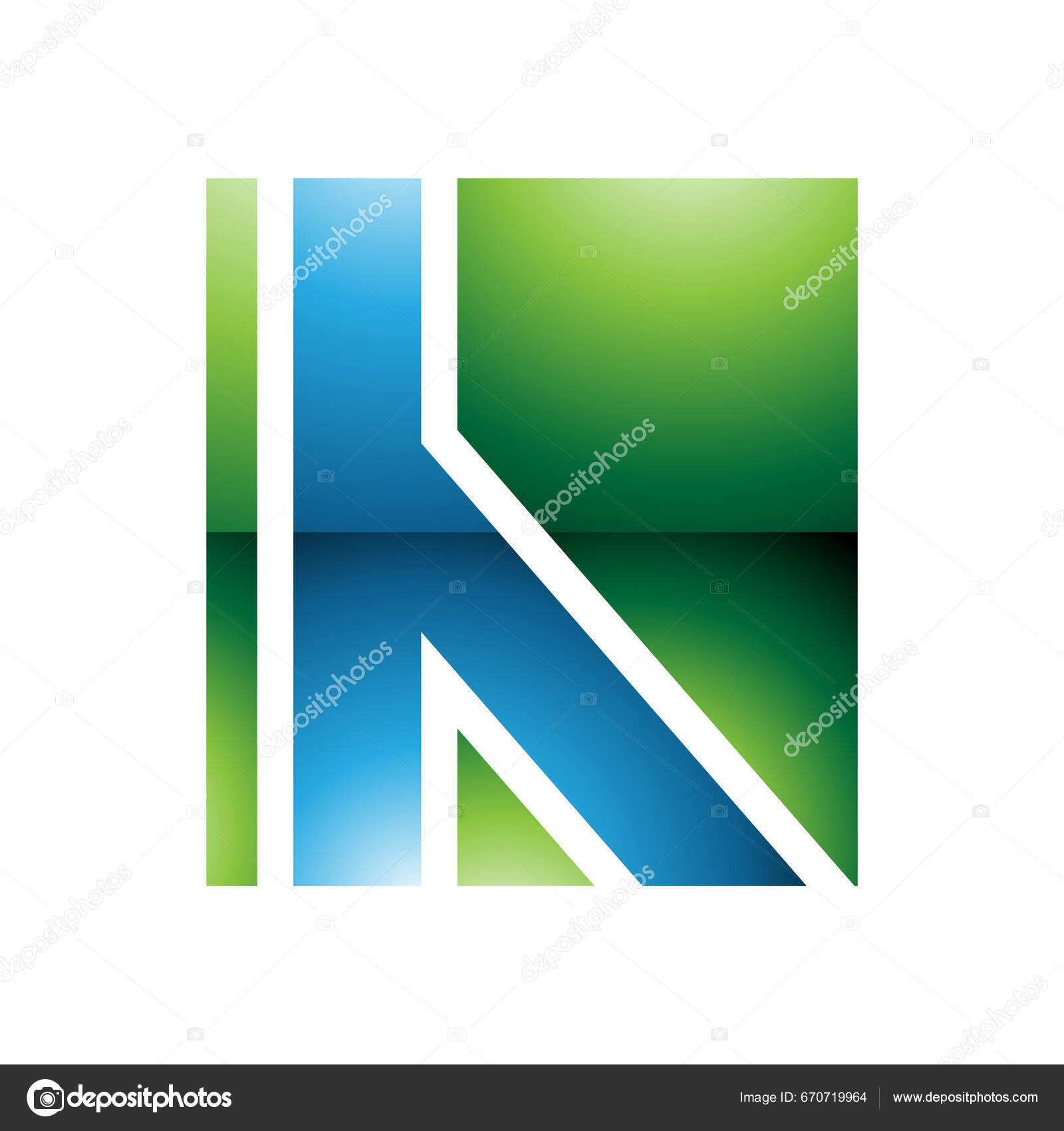 Blue Green Glossy Letter Icon Straight Lines White Background — Stock ...